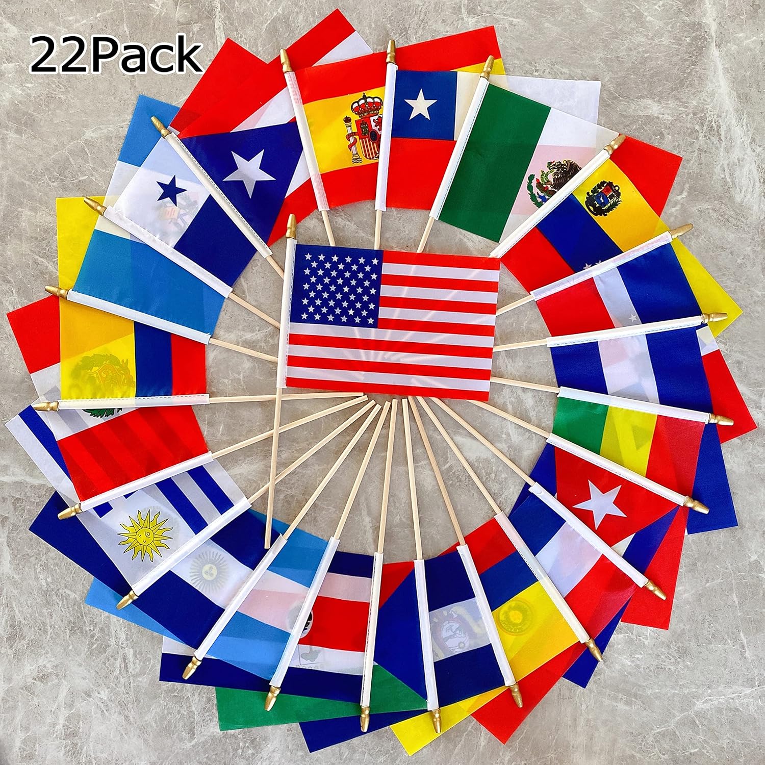 Banderas de habla hispana de 22 países en palo de madera, pequeñas mini ...