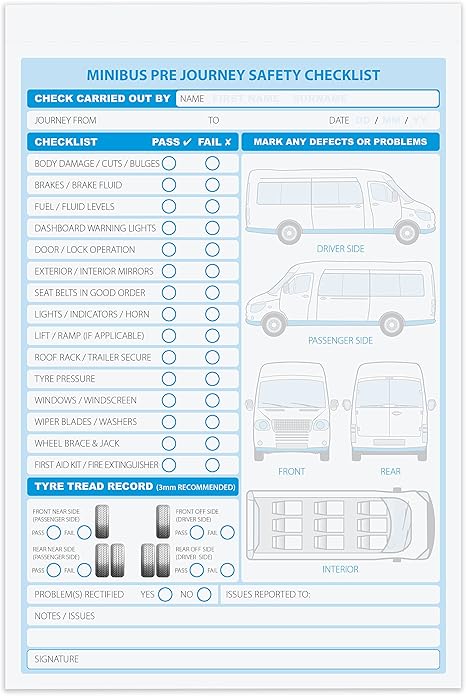 A5 Minibus defect/Check List Book, 2 Part, Duplicate, 50 Sets per Book ...