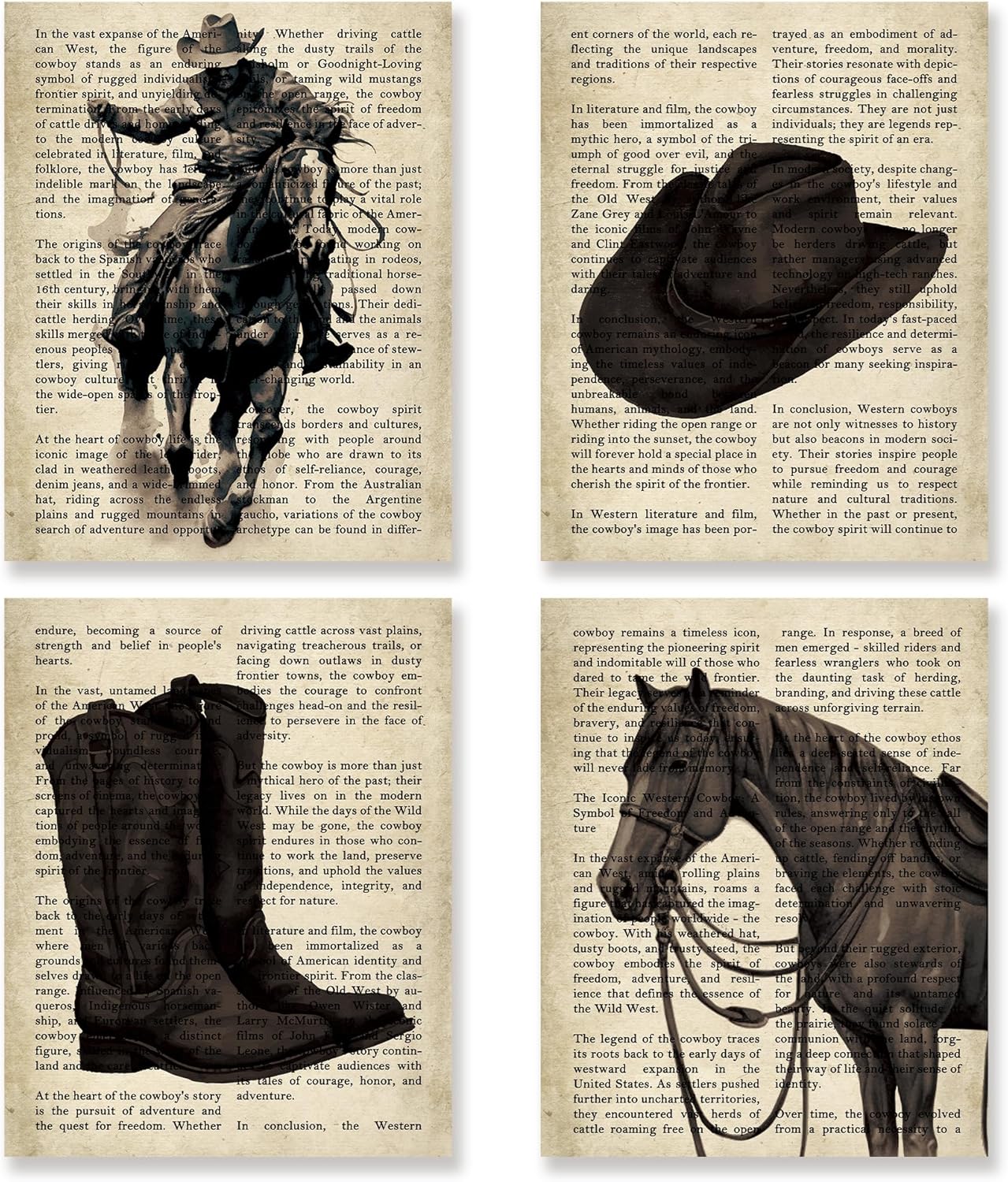 Amazon.com: KSDUT Western Cowboy Wall Art Decor Set of 4 - Vintage ...