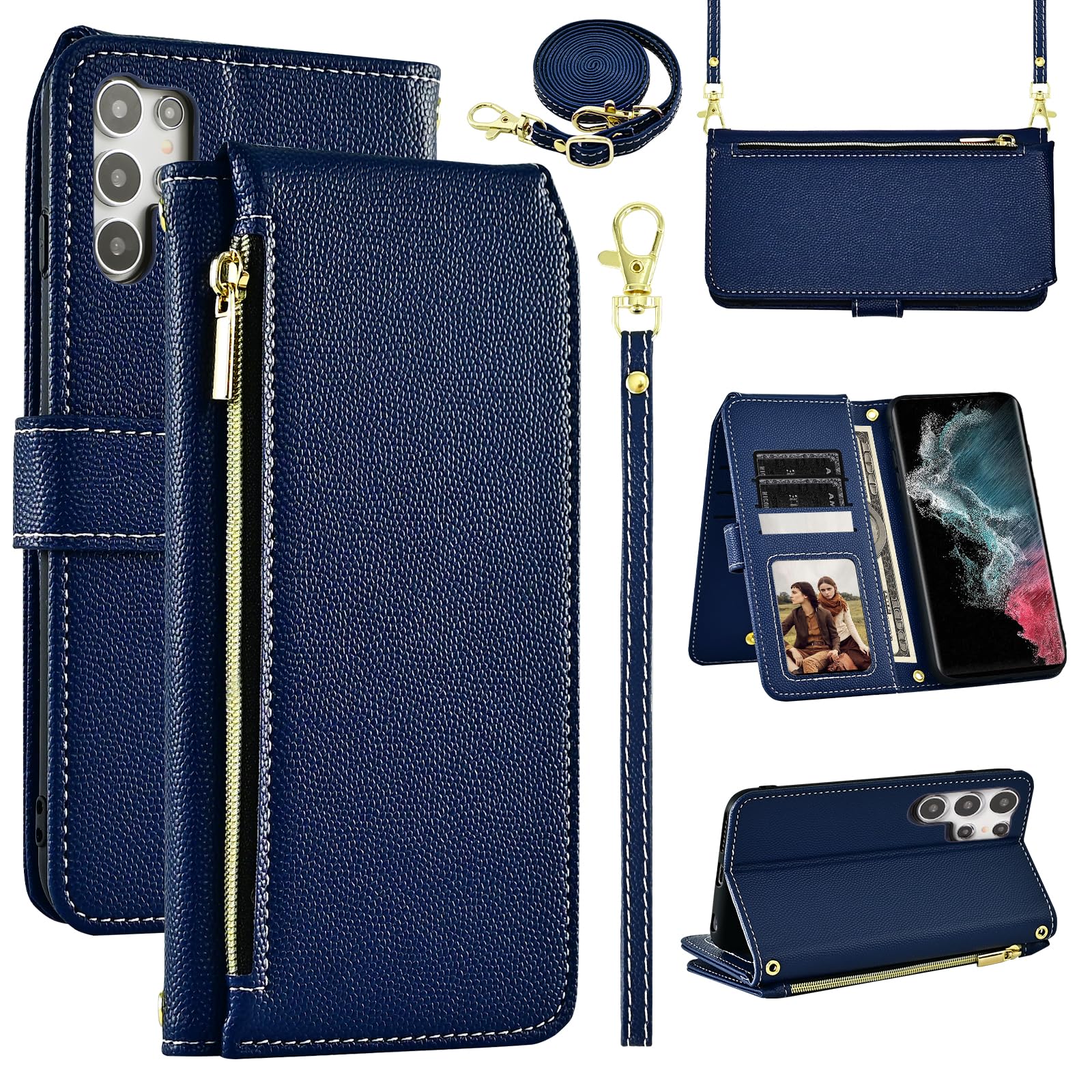 Amazon.com: Furiet Luxury Wallet Case for Samsung Galaxy S24 Ultra 5G with Wrist Strap Shoulder ...