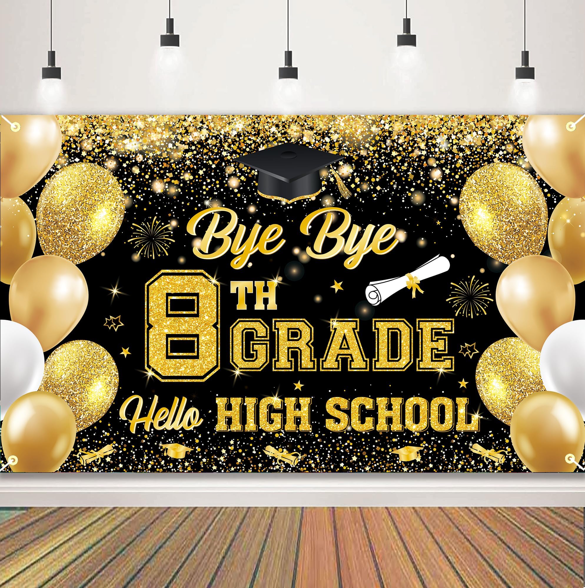 Amazon.com : XIEXIEYOU Bye Bye 8TH Grade Hello High School Backdrop ...