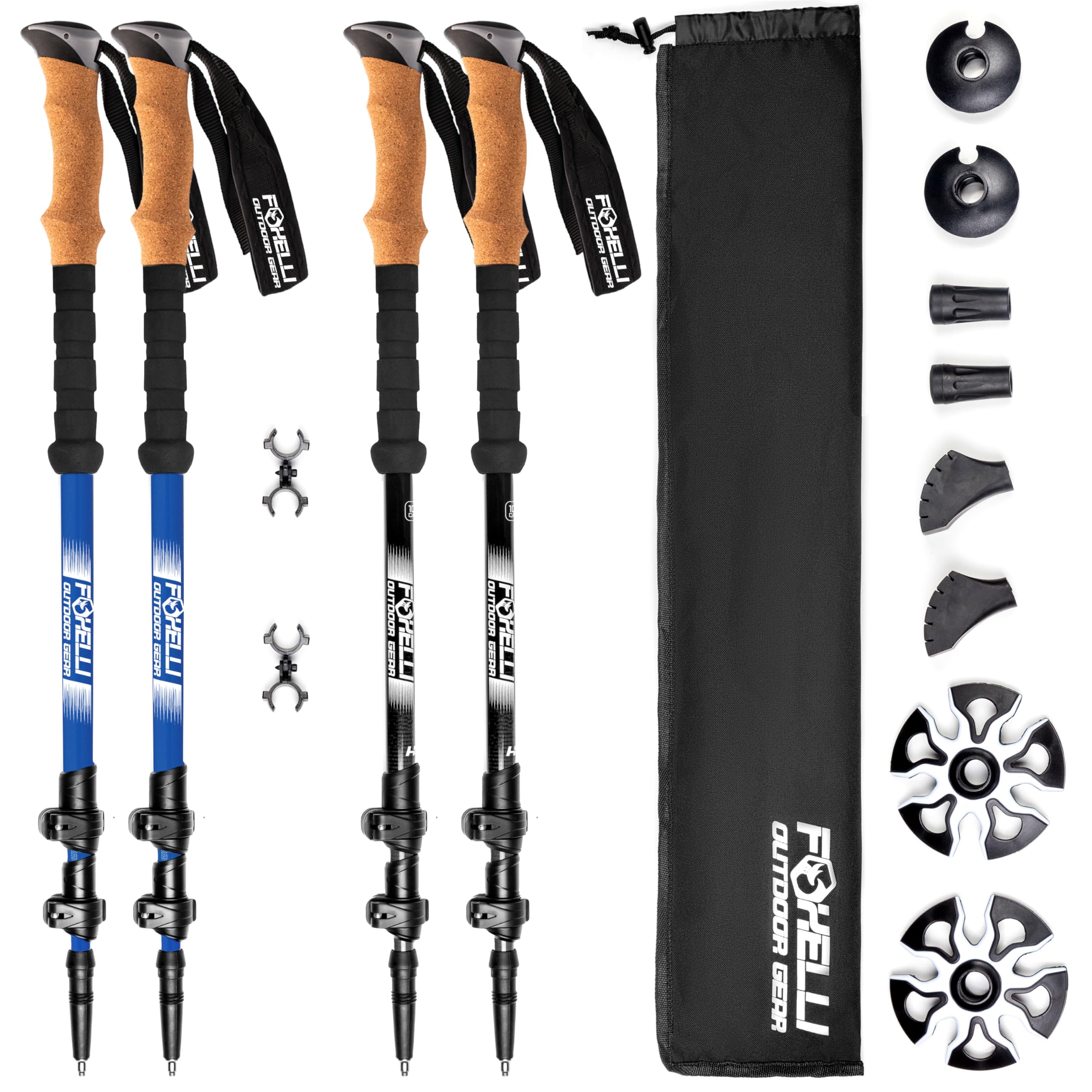 Amazon.com : Foxelli Hiking Poles Bundle (2 Pairs) – Black & Blue ...