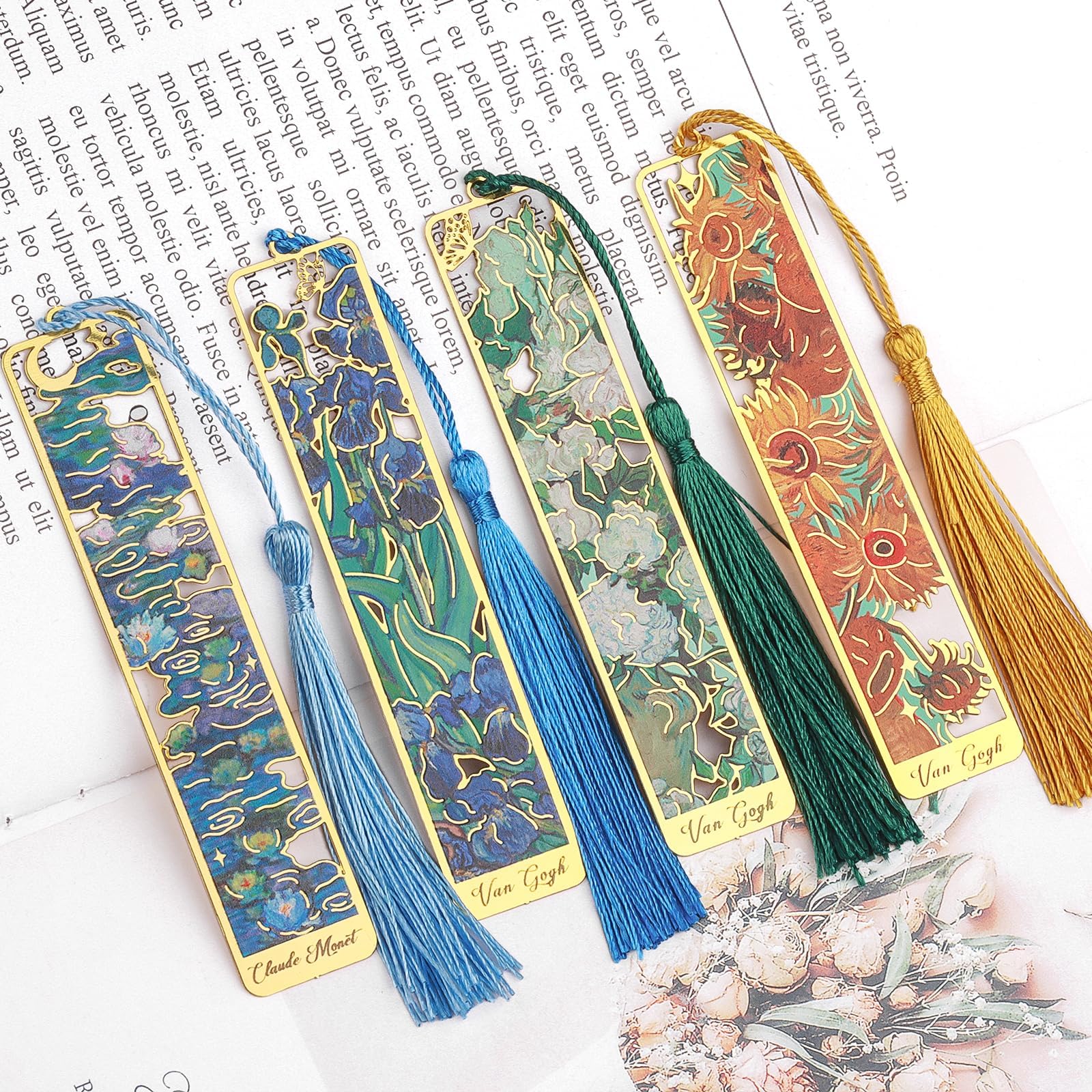 Amazon.com: 4 Pieces Metal Bookmark with Tassel,Cute Bookmarks Oil ...