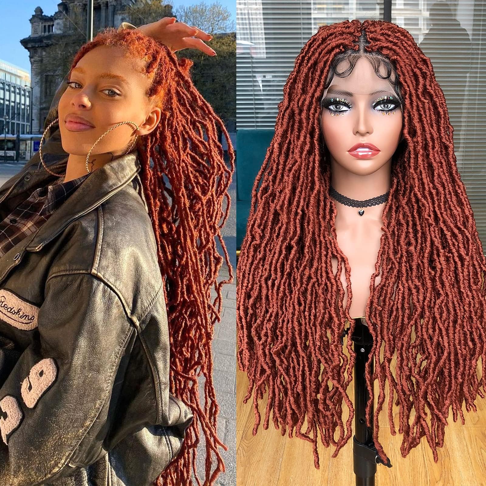 Amazon.com : Sweece Full Lace Faux Locs Braided Wigs for Black Women ...