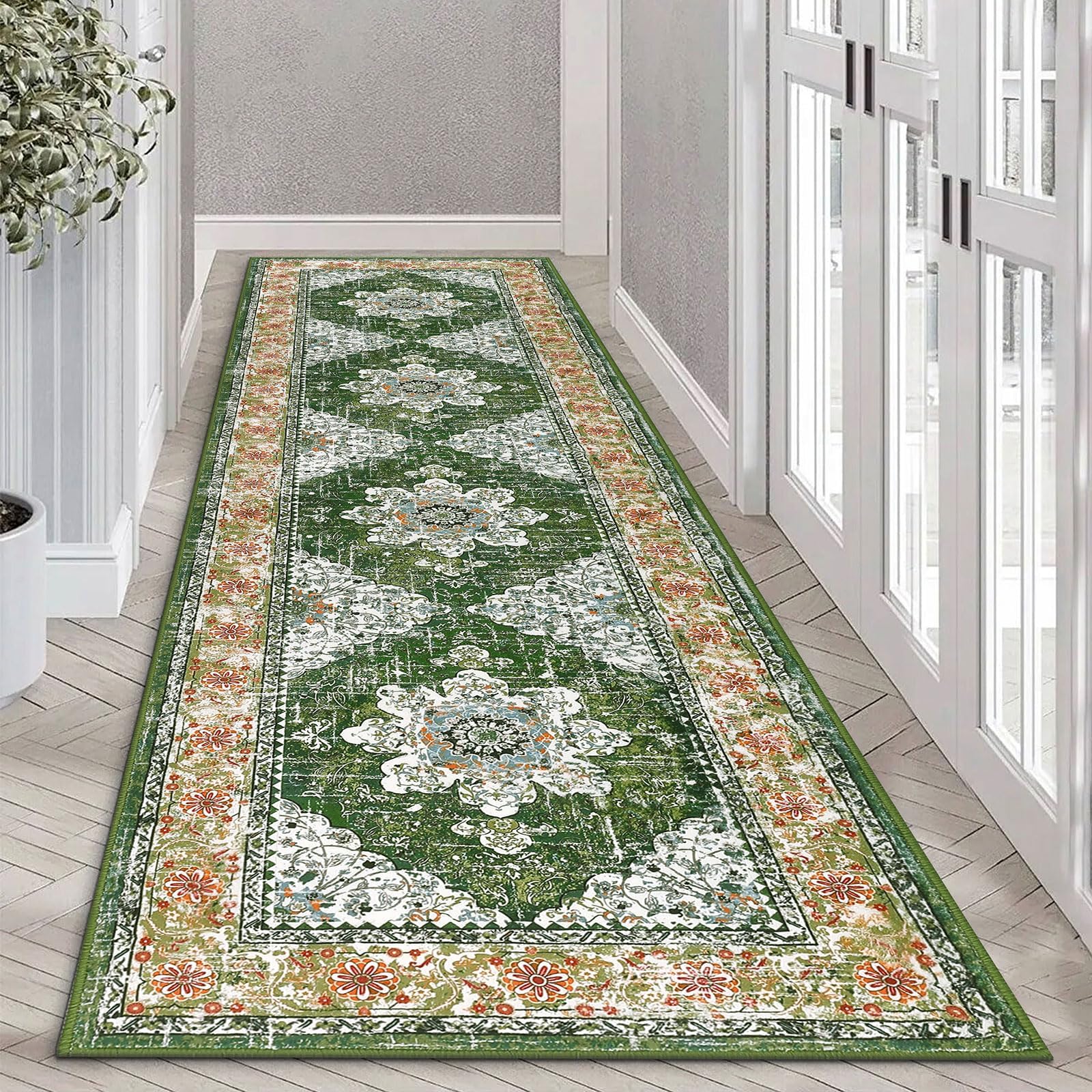 Amazon.com: MUJOO Hallway Runner Rug 2'x8' Green Long Rug Runners Boho ...