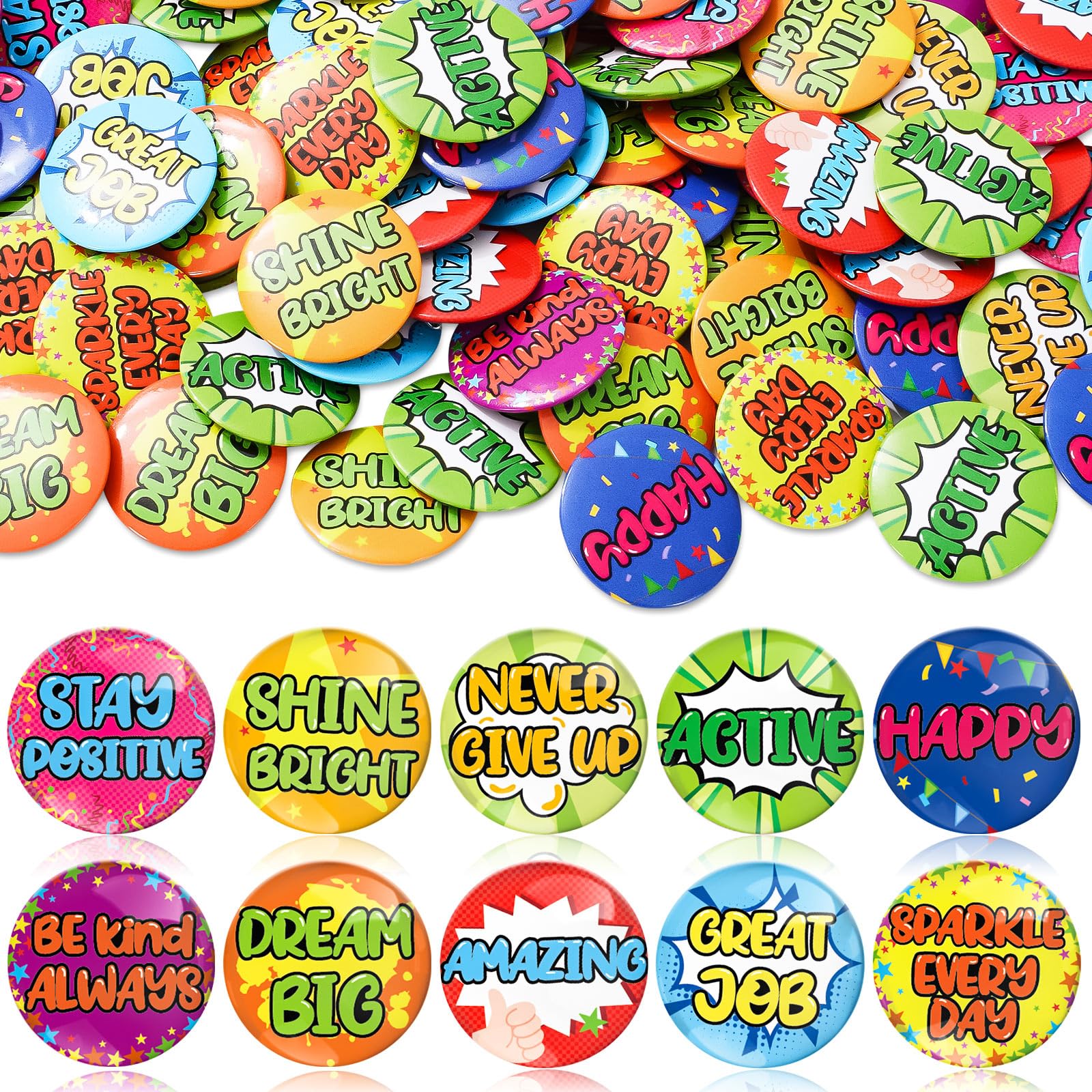 Amazon.com: Whaline 200Pcs Mini Reward Button Pins 10 Designs Round ...