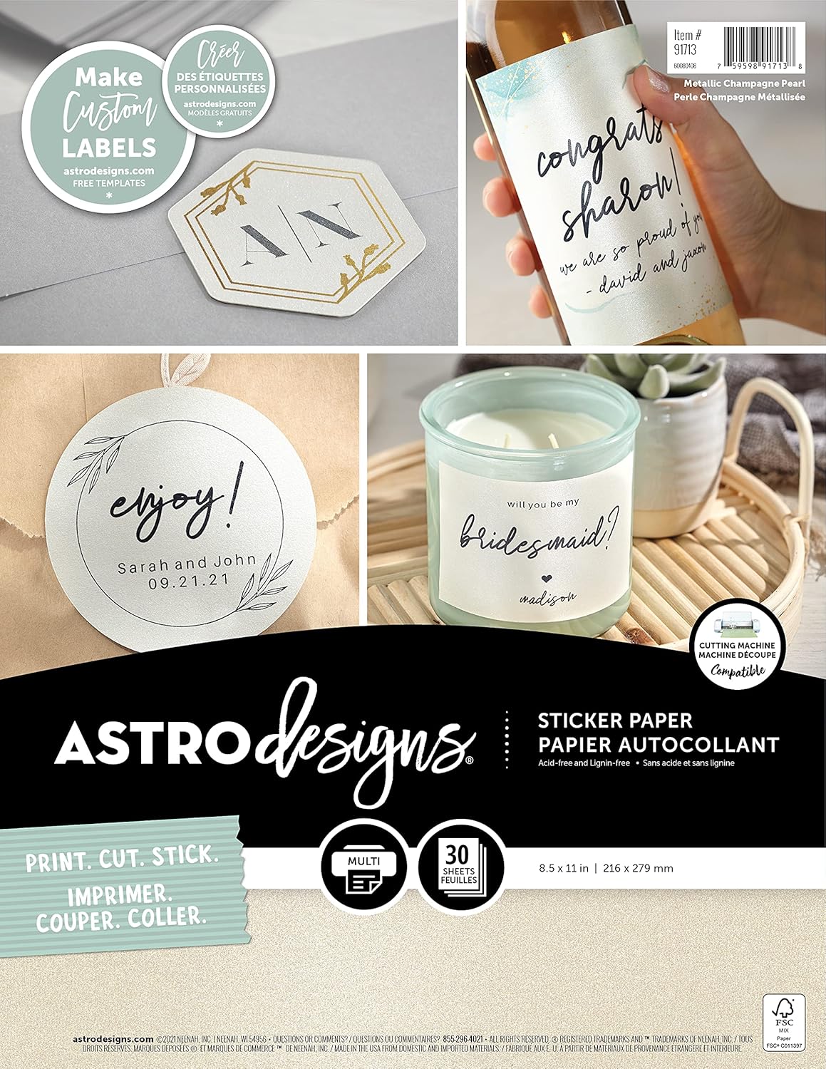 Amazon.com : Astrodesigns Sticker Paper, 8.5 "x 11", Fully Adhesive ...