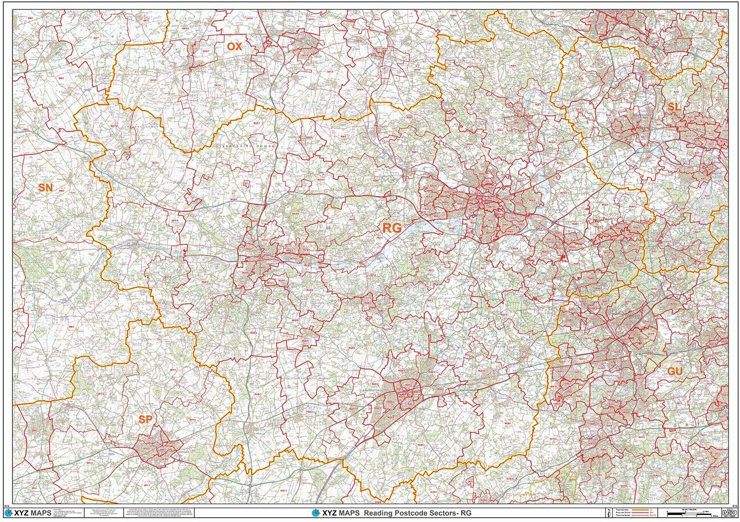 Reading - RG - Postcode Wall Map - Paper : Amazon.co.uk: Stationery ...