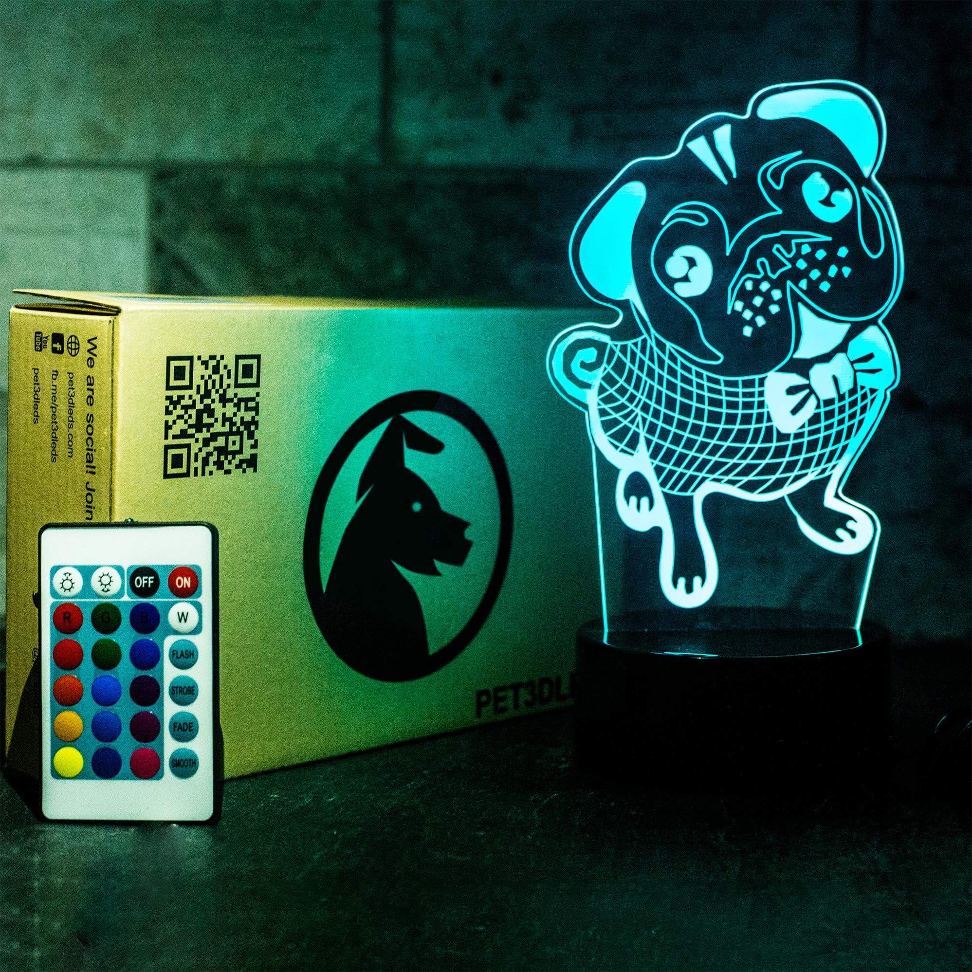 Axayaz Pug Dog Night Light Cute Animal White Puppy Black Ears Eyes Plug ...