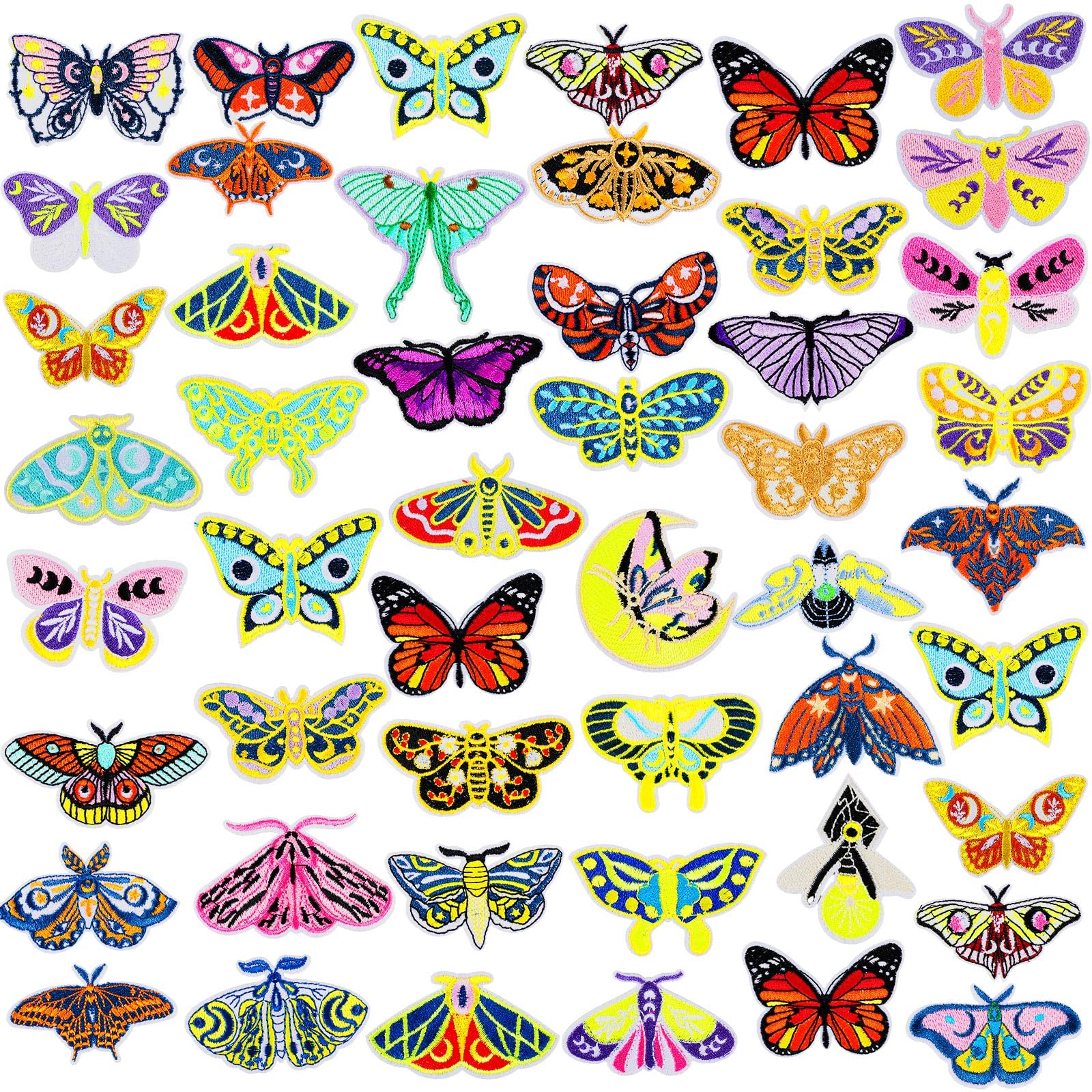 Amazon.com: Wavyknot 48 Pcs Embroidered Butterfly Moth Iron on Patches ...