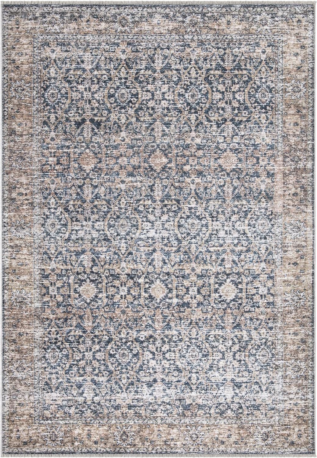 Amazon.com: Bloom Rugs Caria Washable Non-Slip 4x6 Rug - Dark Blue/Tan ...