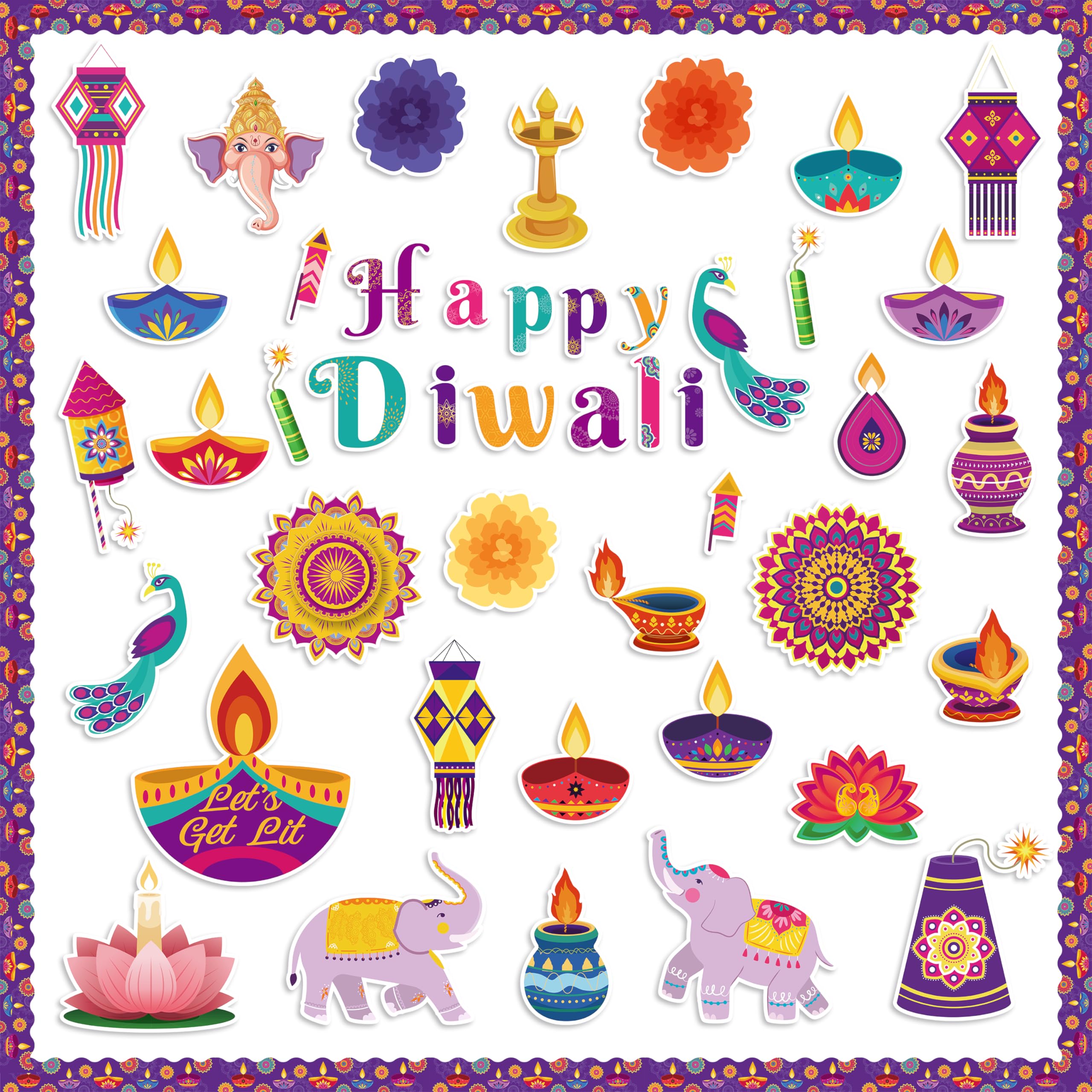 Amazon.com: B1ykin 123Pcs Happy Diwali Bulletin Board Classroom ...