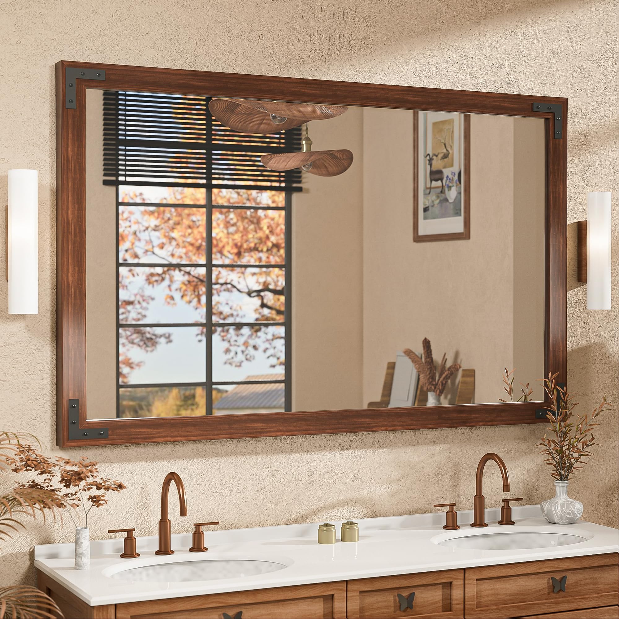 Amazon.com: TETOTE 48x24 Inch Wooden Frame Mirror for Bathroom Wall ...