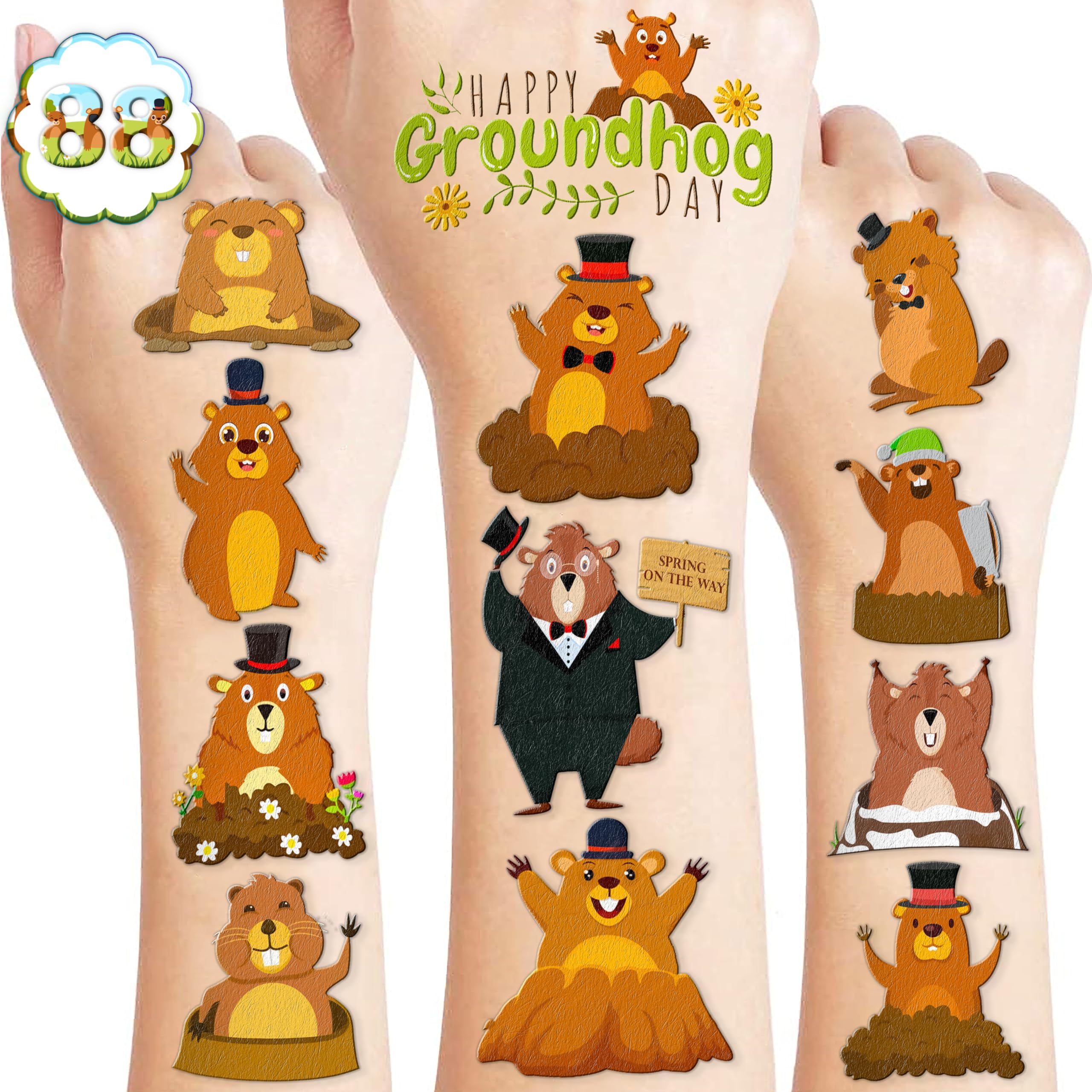 Amazon.com : 88PCS Happy Groundhog Day Temporary Tattoos Themed ...