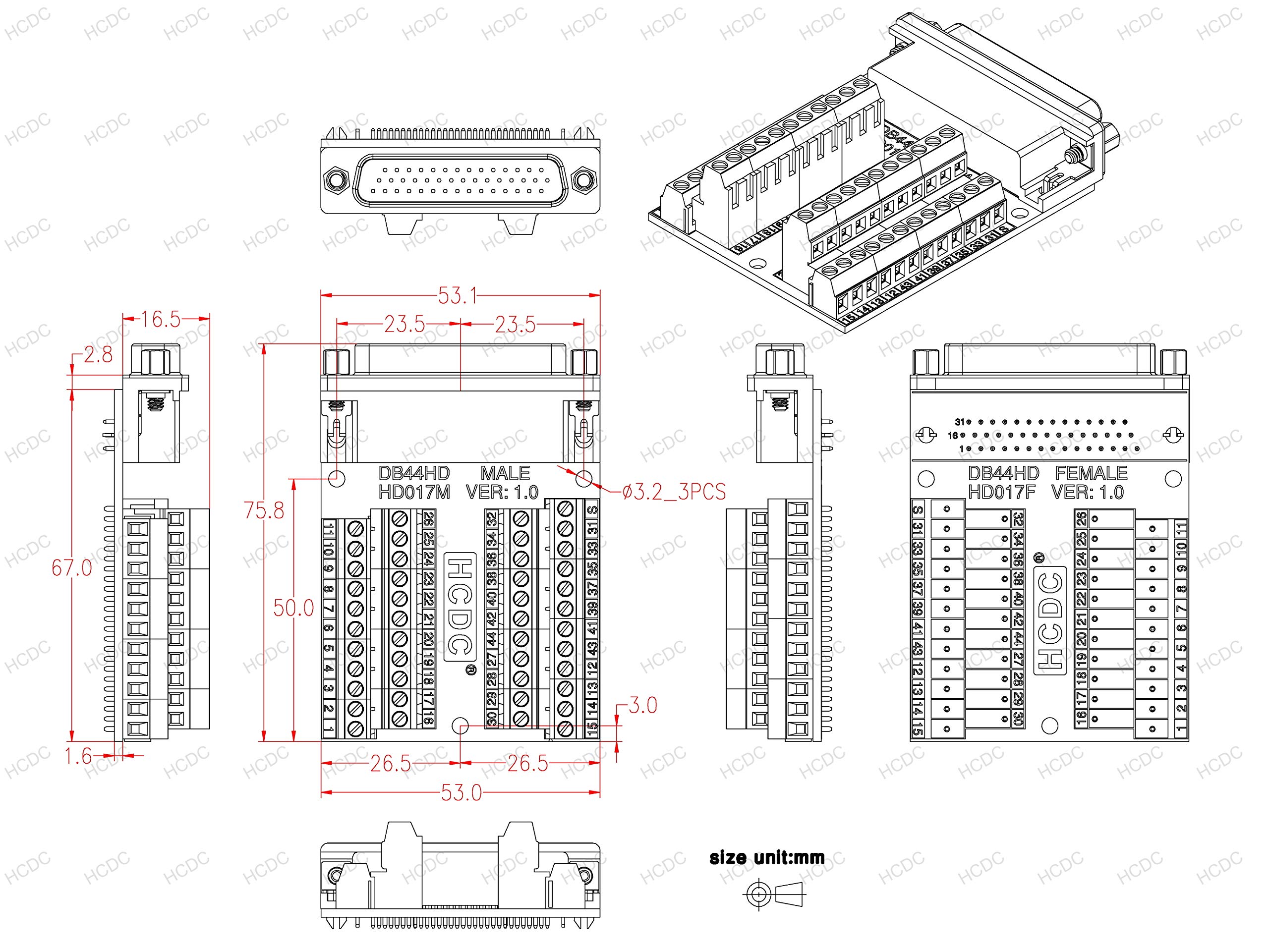 Snapklik.com : Slim Right Angle D-SUB Header Breakout Board Terminal ...