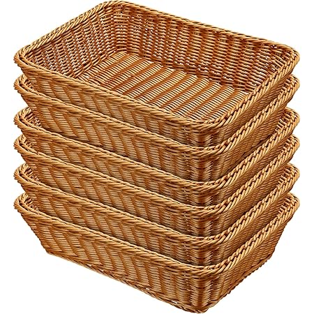ZENFUN 3 Pack Rectangular Rattan Storage Baskets, Bulk Shallow Wicker ...