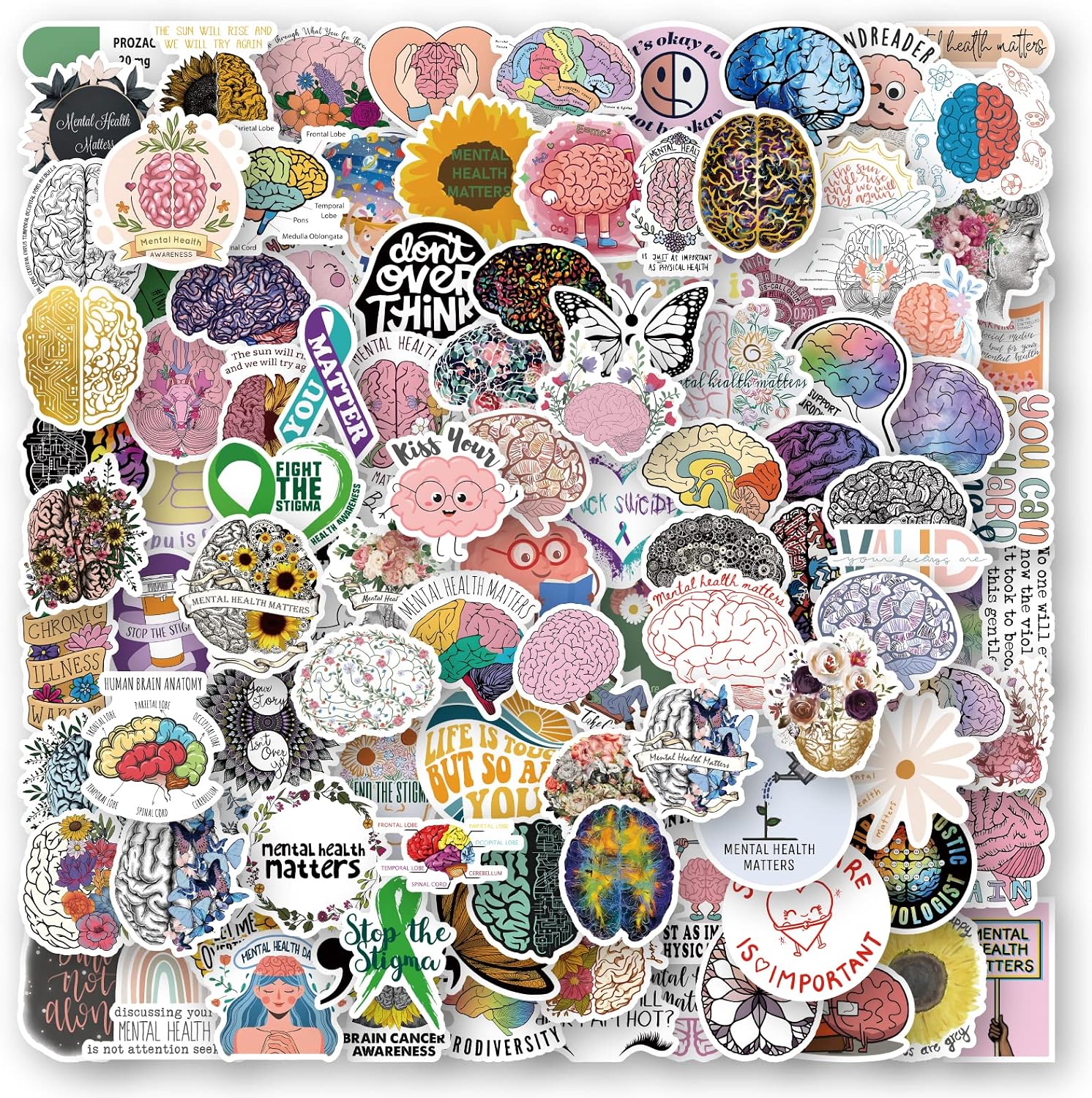Amazon.com: UBOFUGS 107pcs Mental Health Stickers Decals, Brain ...