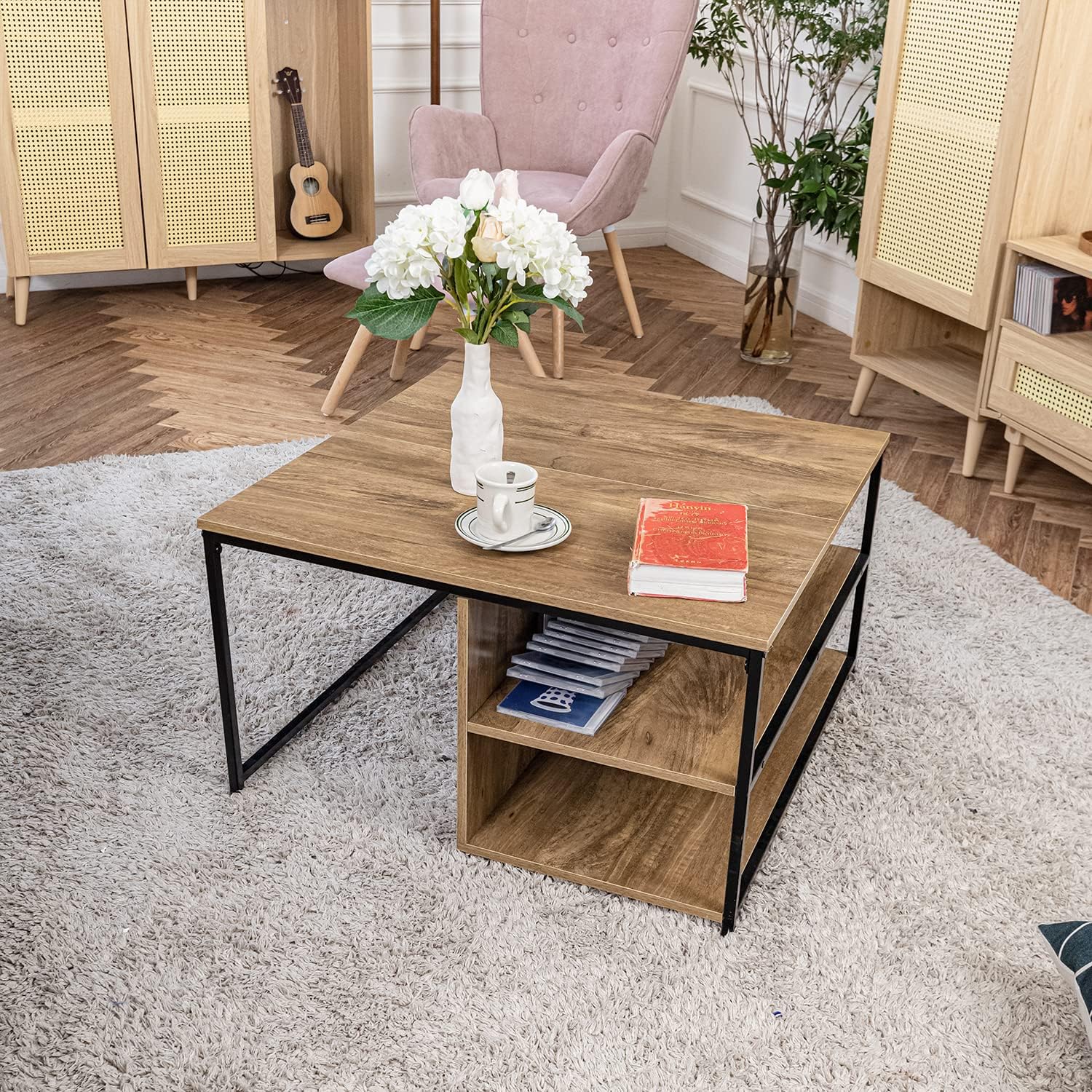 Amazon.com: FurnitureR 35.1" Square Coffee Table with Large Storage ...