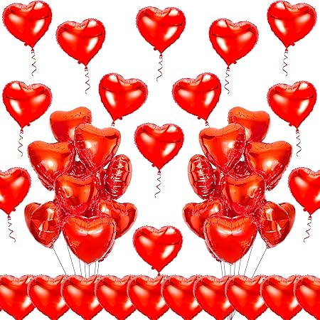 Amazon.com: 25pcs Heart Shape Foil Mylar Balloons Red 18" for Valentine ...