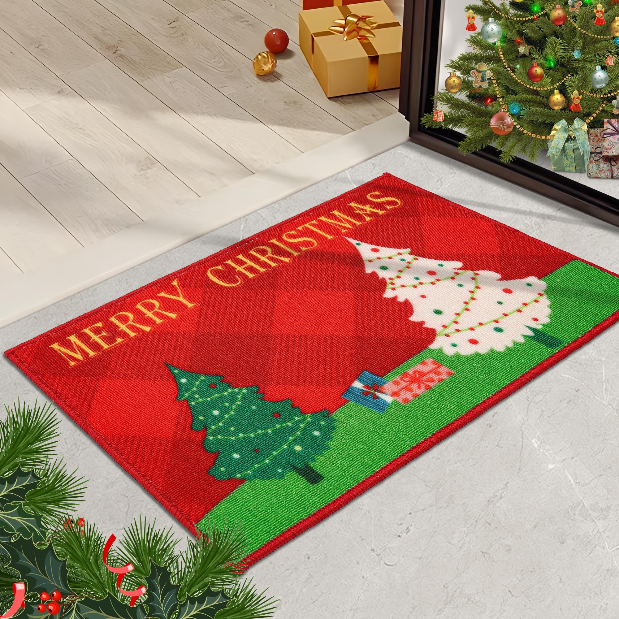 BEQHAUSE Christmas Door Mats 17"x30", Dirt Trapper Door Mat Xmas ...