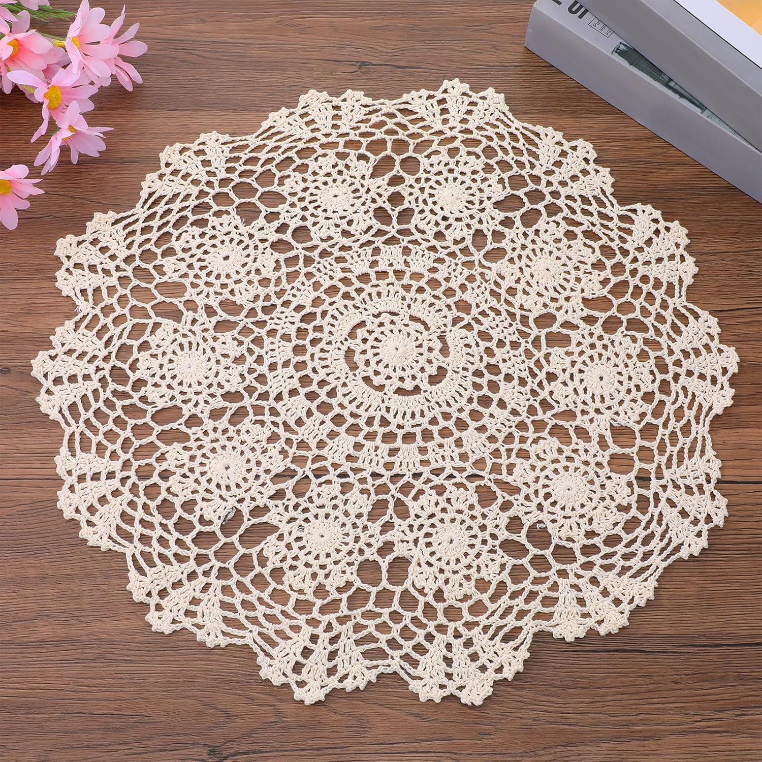 Amazon.com: Yuanchu Handmade Crochet Cotton Round Lace Doilies,16Inch ...