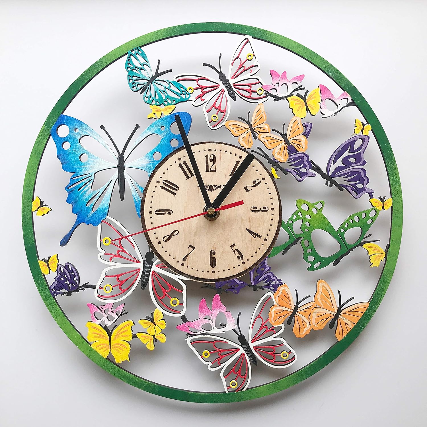 Amazon.com: 7ArtsStudio 12 Inch Butterfly Wood Wall Clock Unique ...