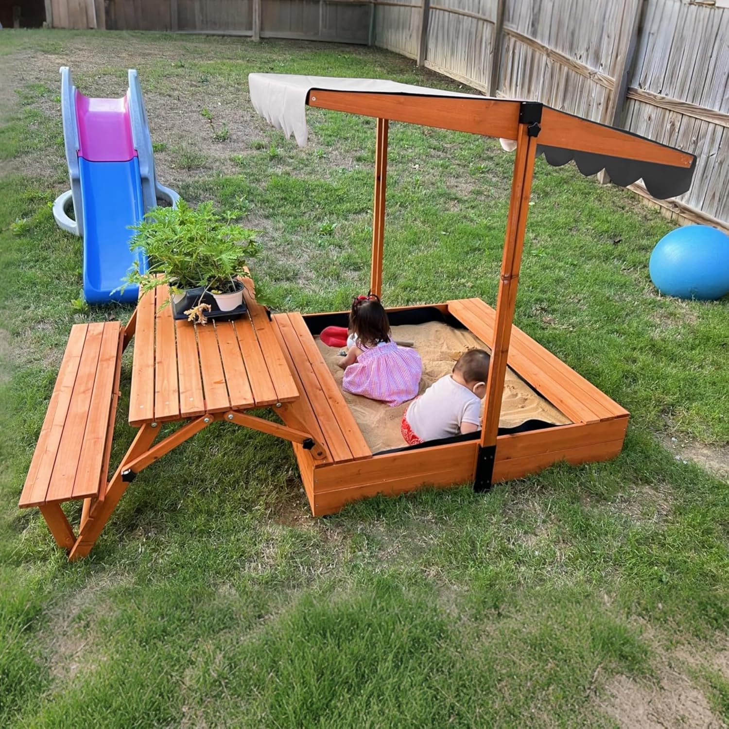 Amazon.com: FunXplore Wooden Kids Sandbox with Lid, Outdoor Sand Box ...
