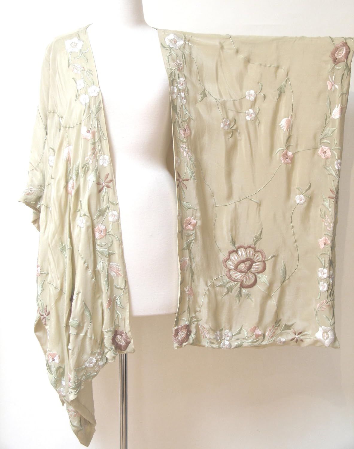 Piano Shawl Floral Embroidered Silk Ruana Multi Cream at Amazon Women's ...