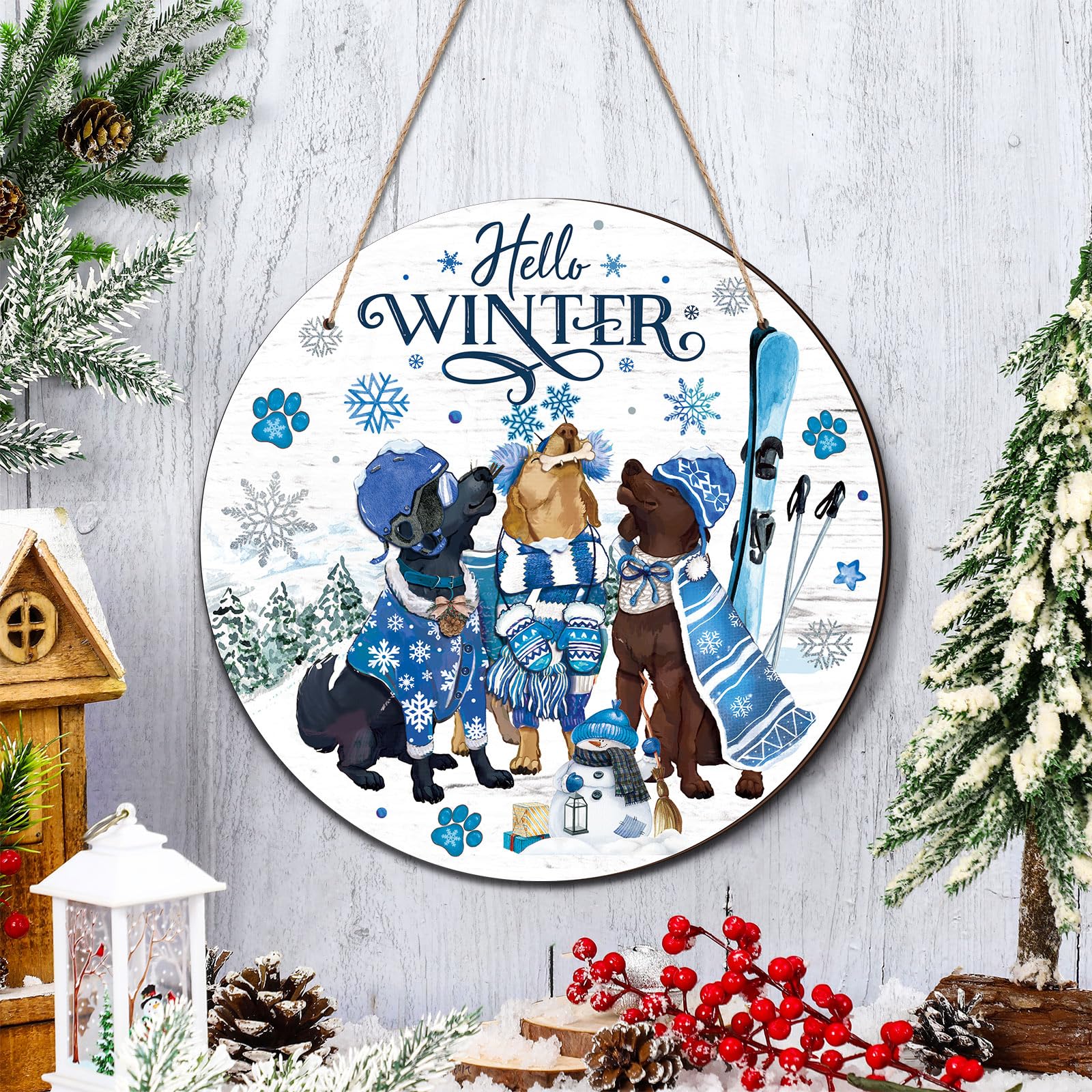 Amazon.com: CroBlissful Winter Door Sign Hello Winter Decor Wooden ...