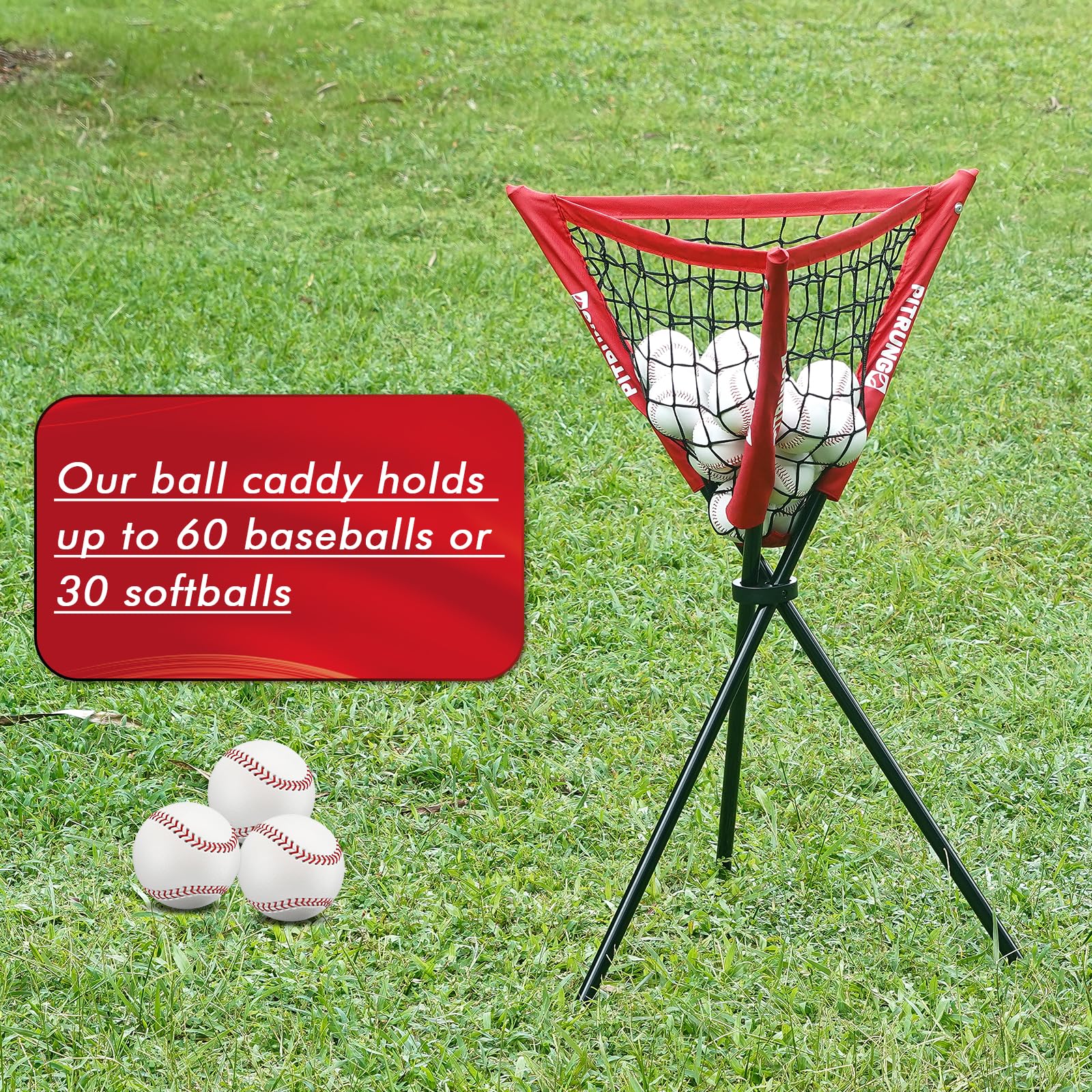 Pitrungo Large Ball Caddy for Baseball Softball Pitching Practice ...