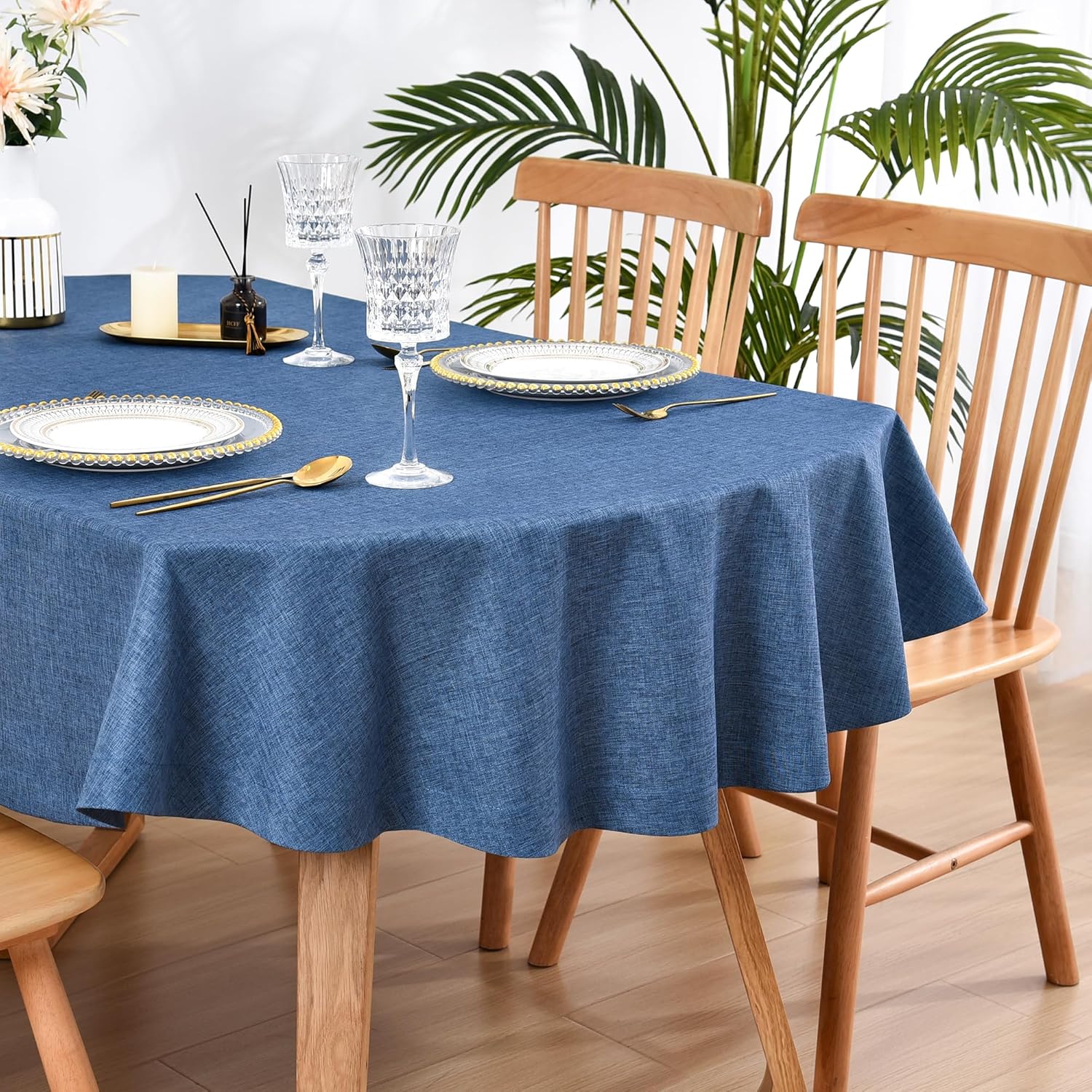 Amazon.com: Wolkemer Faux Linen Small Oval Tablecloth Heavy Duty ...
