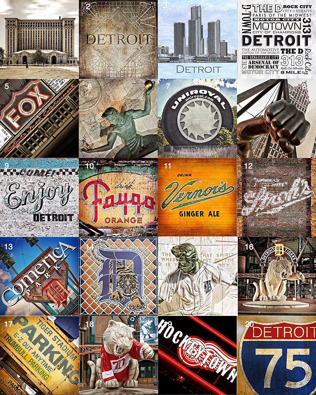 Amazon.com: YOU CHOOSE - Set of EIGHT DETROIT Hardboard Drink Coasters ...