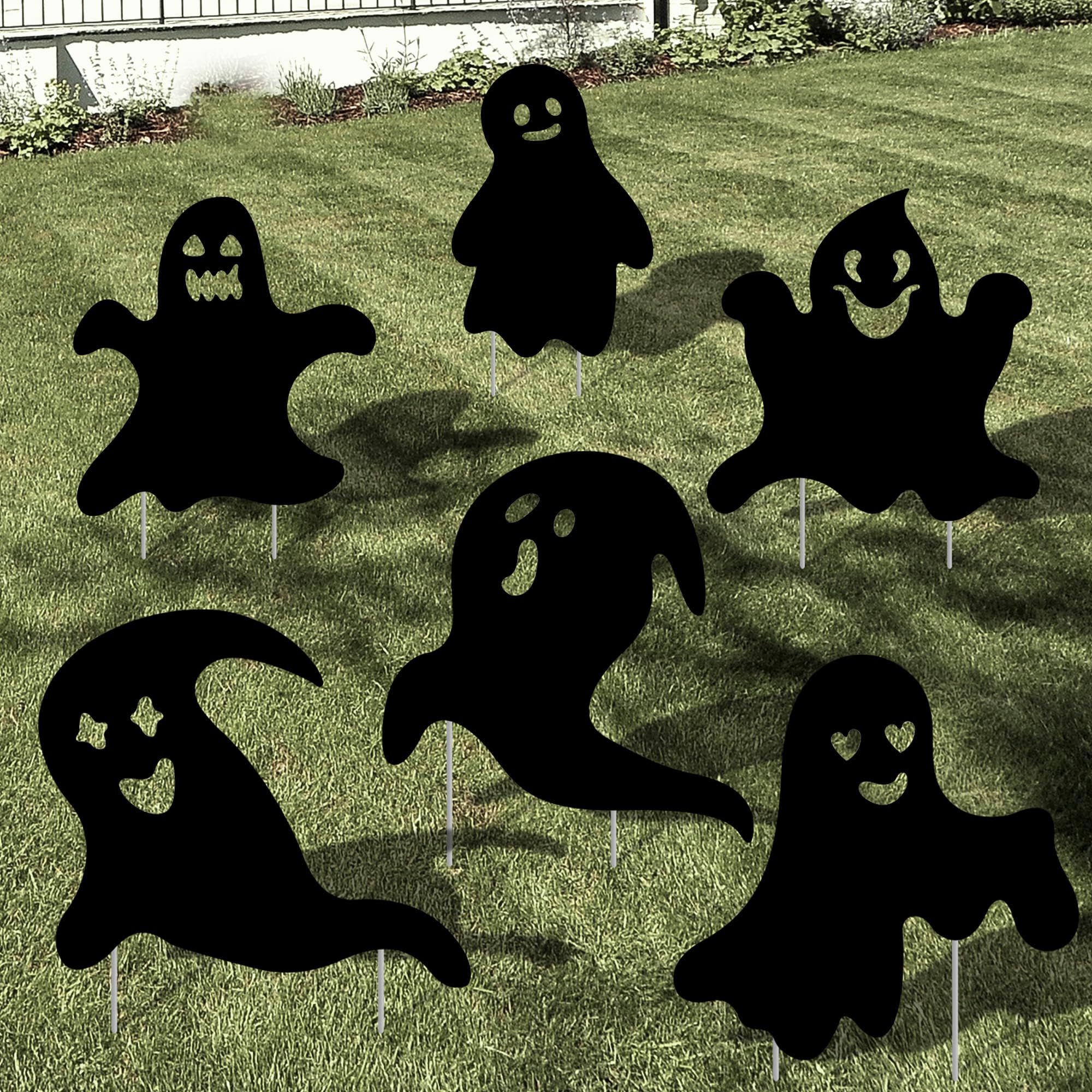 Amazon.com : KatchOn, Halloween Ghost Yard Stakes - Pack of 6 | Black ...