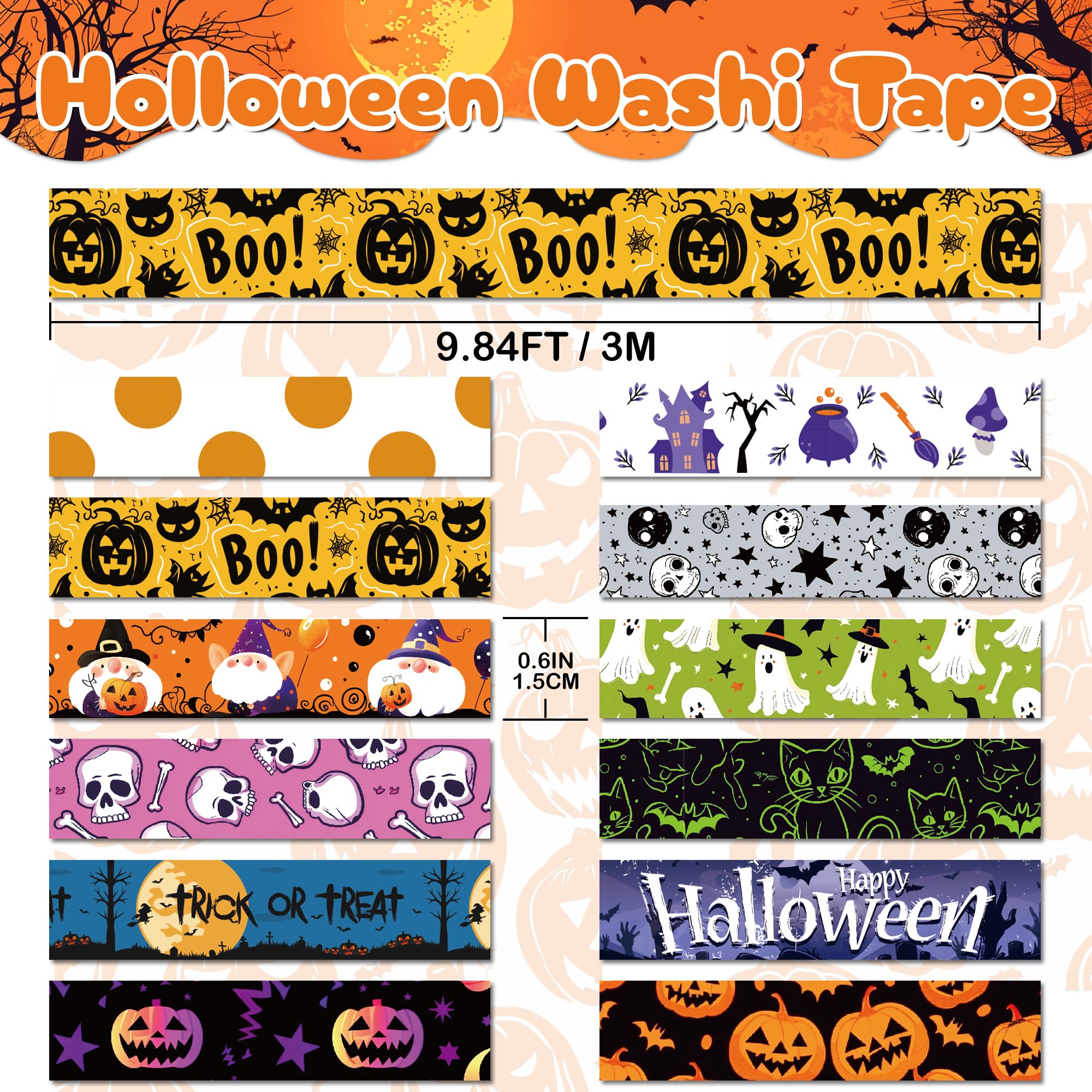 Halloween Decorations SANNIX 12-Roll Halloween Washi Tape Set - 15mm ...