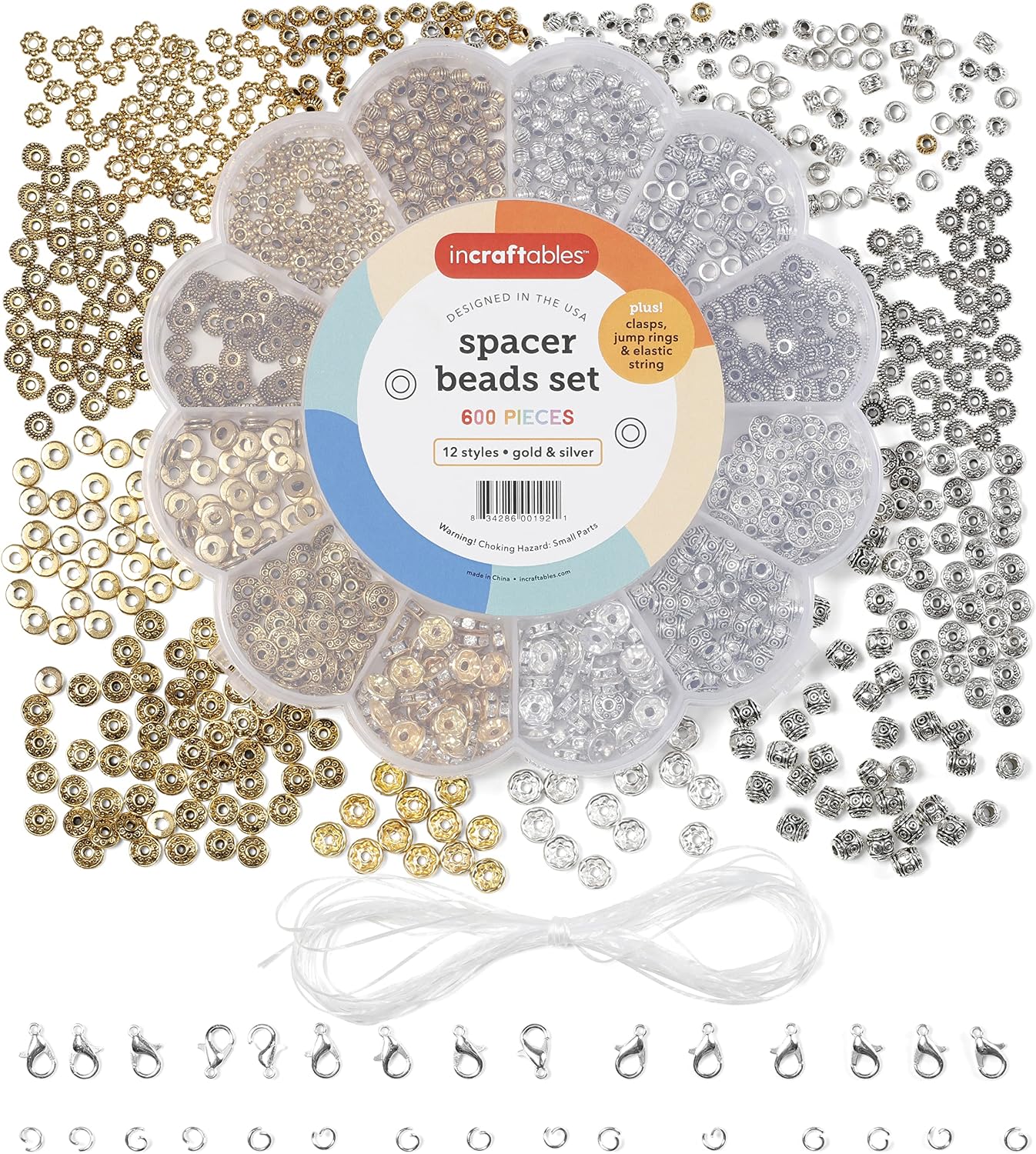 Incraftables 600pcs Spacer Beads for Bracelets Making (12 Gold & Silver ...