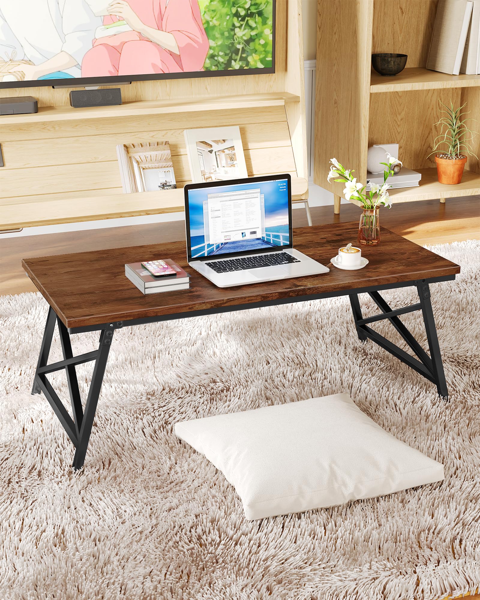 Amazon.com: CHOEZON 41.3" Folding Coffee Table with Safety Buckles, Low ...
