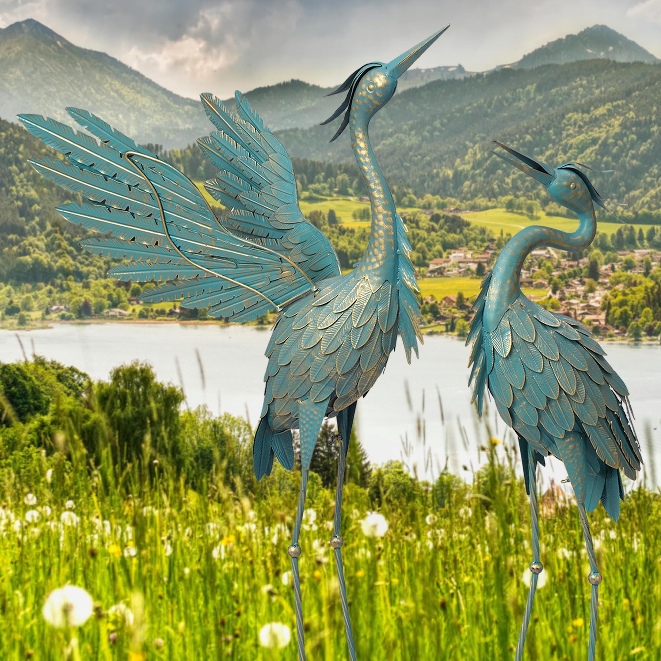 Snapklik.com : Crane Statues For Outdoor, Metal Heron Garden Statues ...