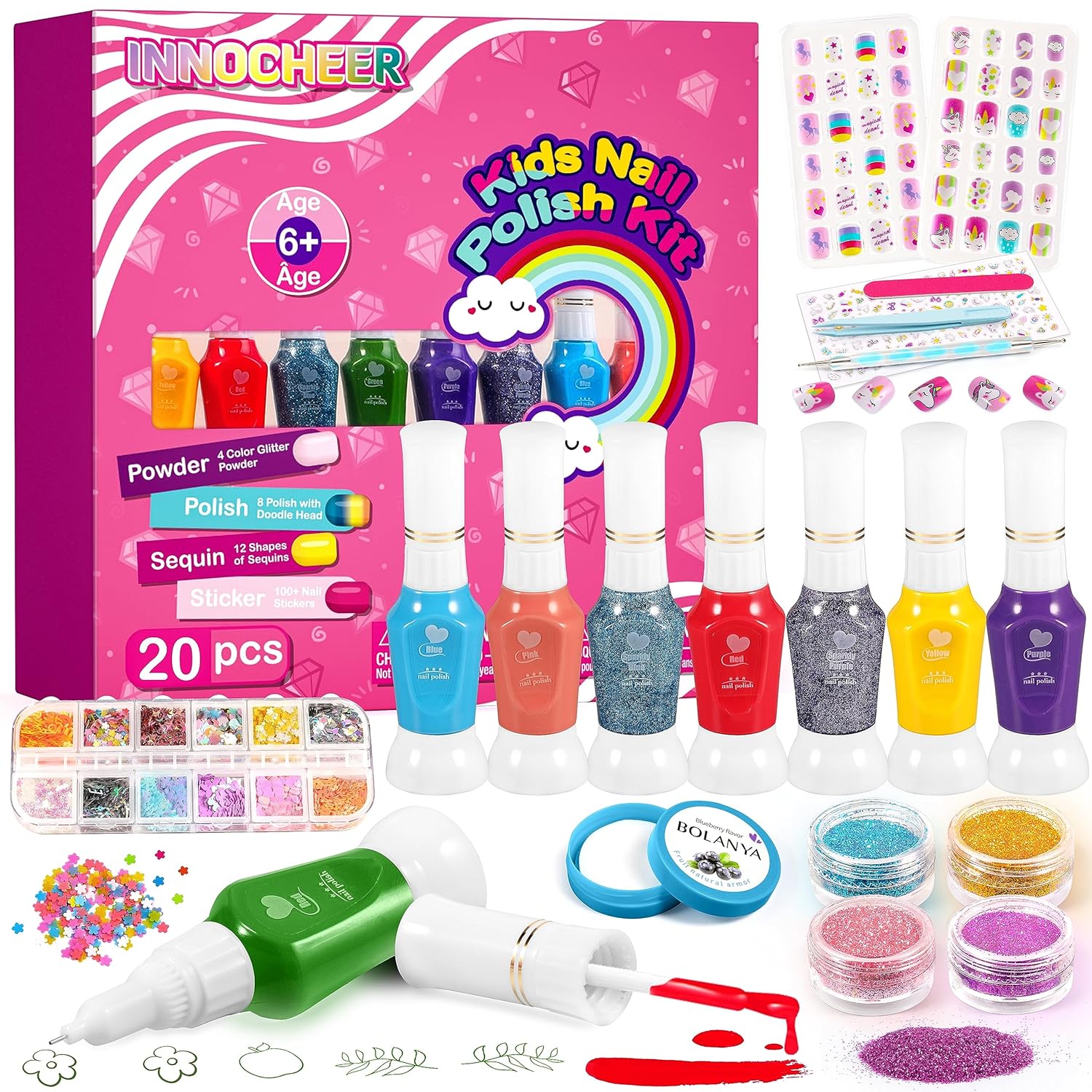 Amazon.com: INNOCHEER Kids Nail Polish Set for Girls, 20 Pcs Kids Nail ...