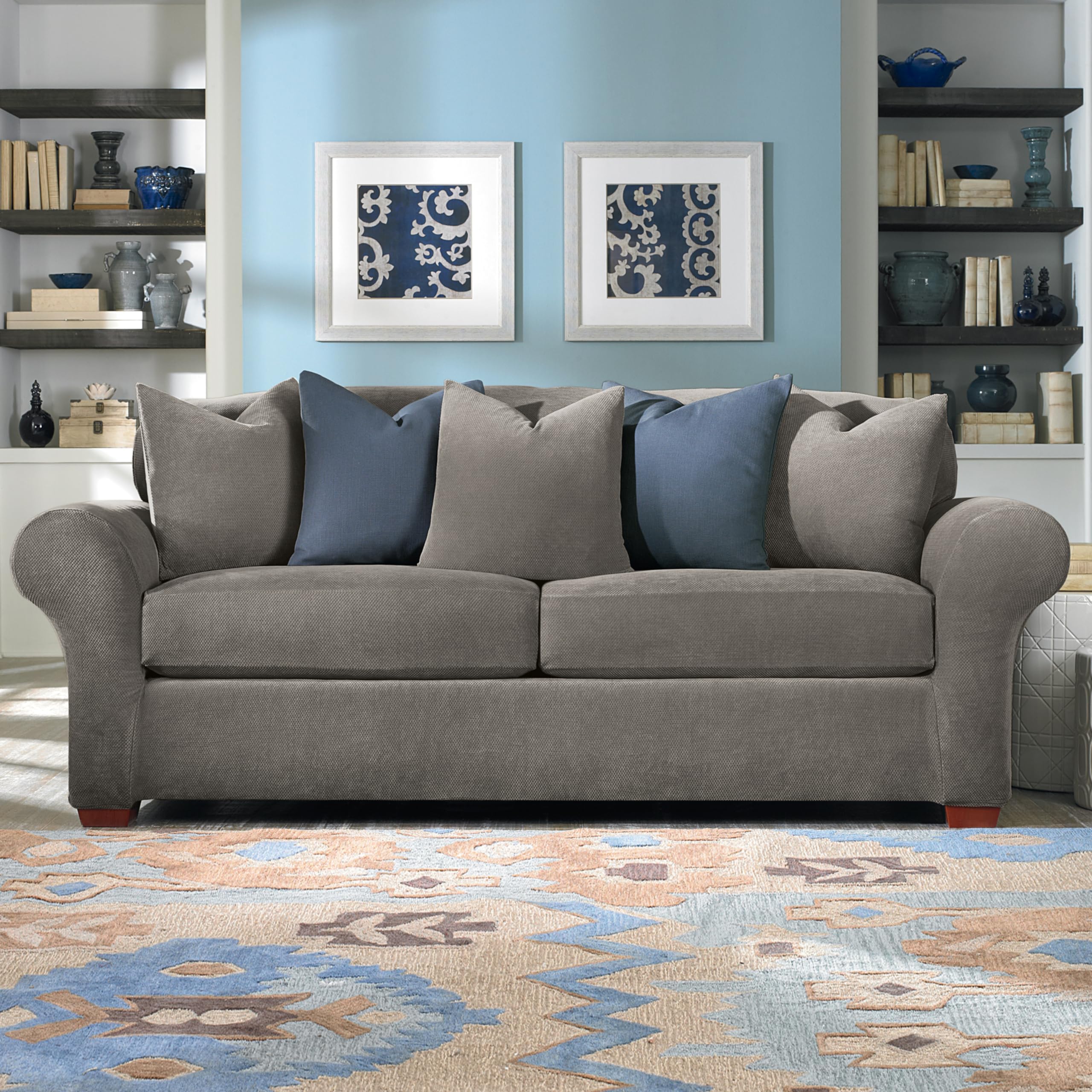 Amazon.com: SureFit Stretch Pique 2-Seat Individual Cushion Sofa Covers ...