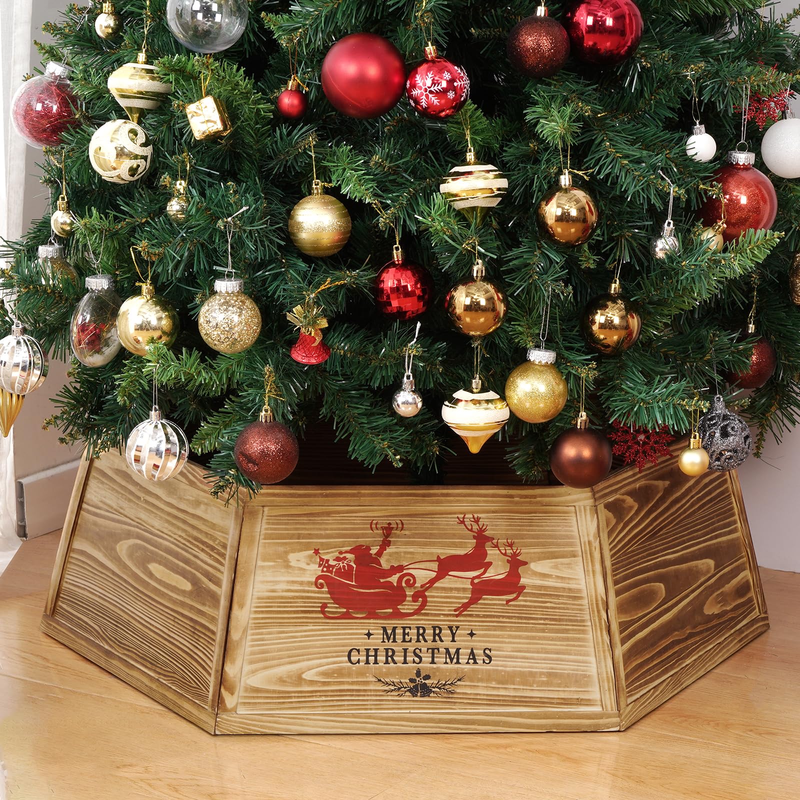 Amazon.com: Wood Christmas Tree Collar, 30.7" Natural Wooden Christmas ...