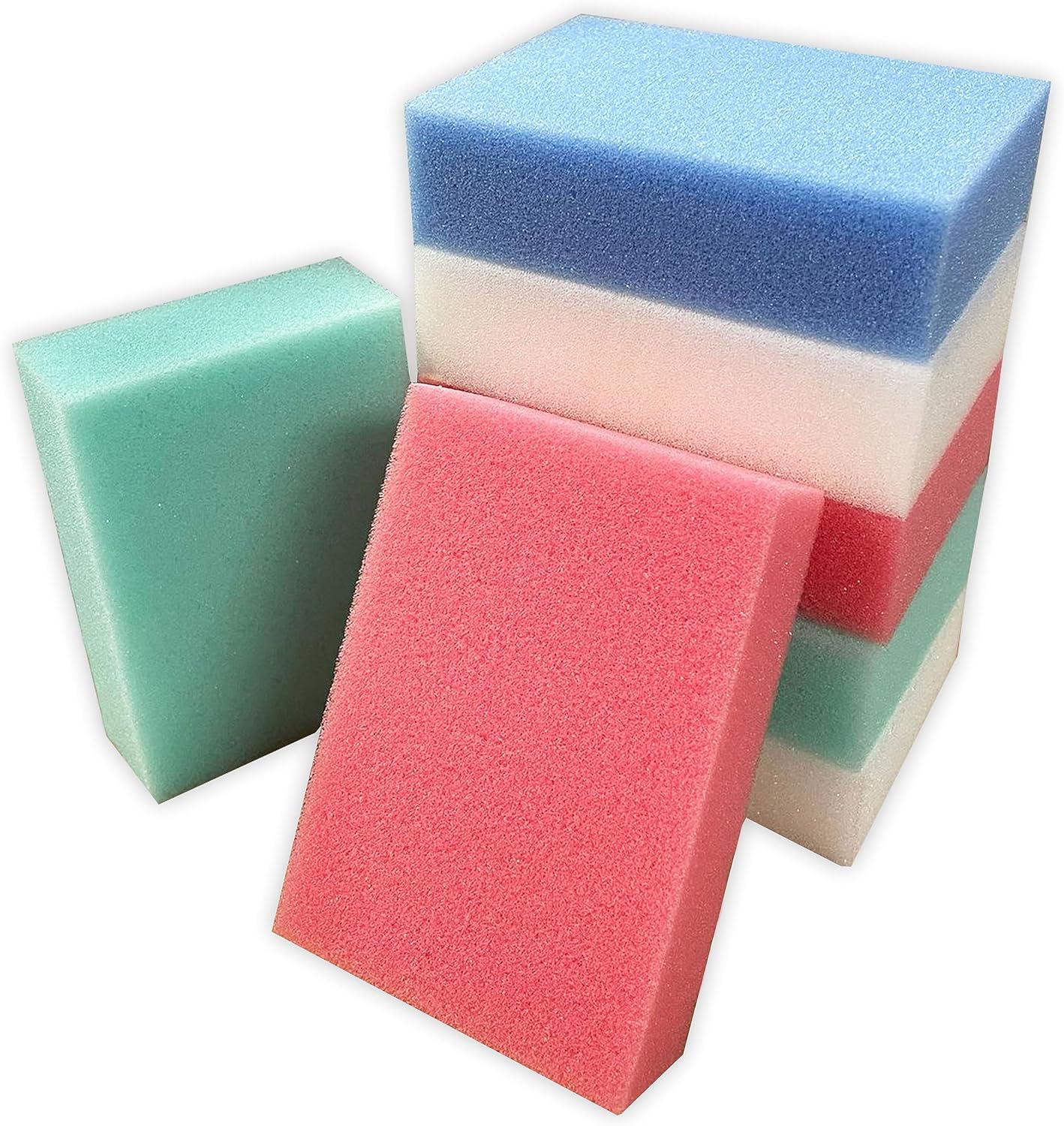 7-Pack Rectangular Bath Sponges - Pink, Green, Blue, White - Gentle ...