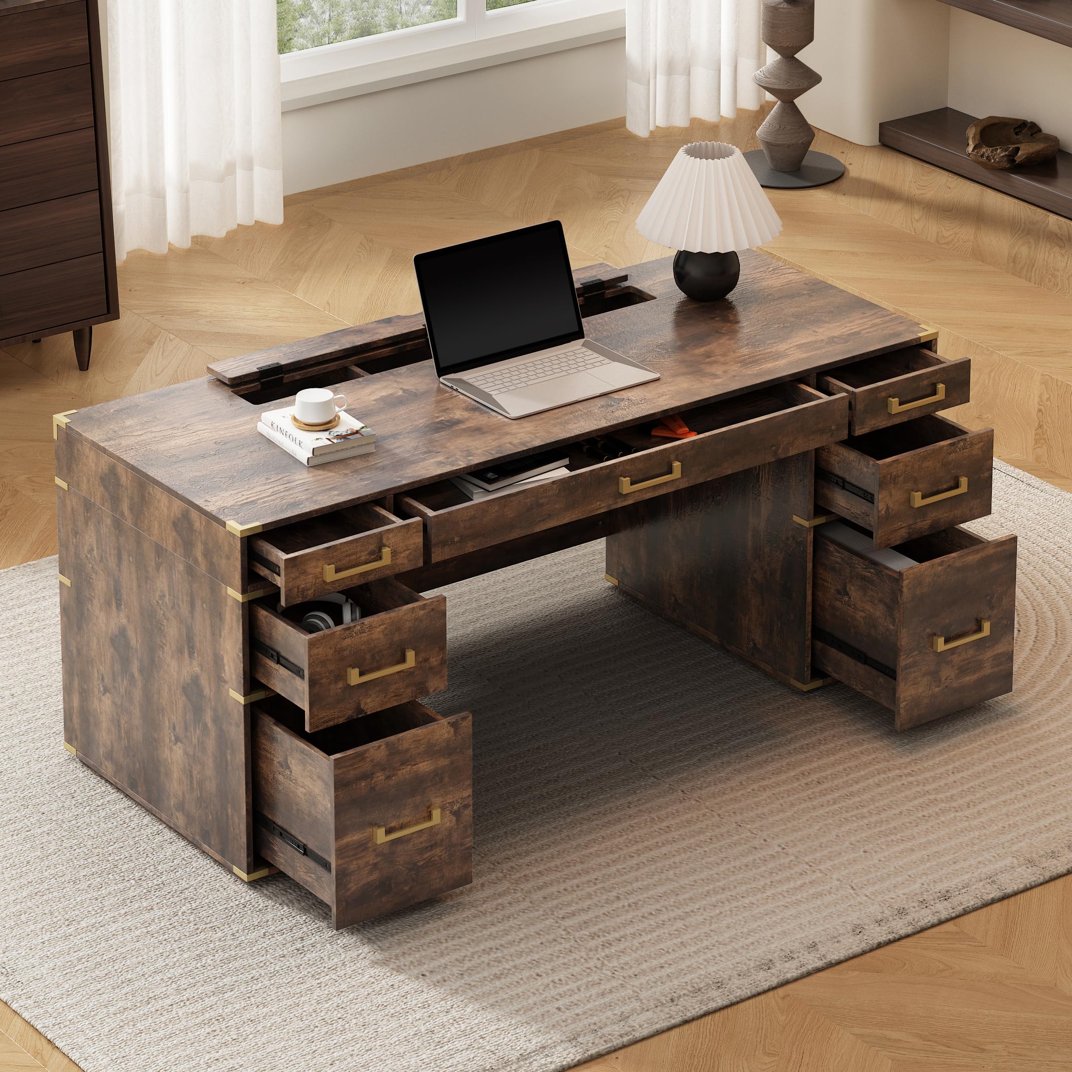 Amazon.com: Merax 70" Executive Writing Desk+2 File Drawers+USB Ports ...