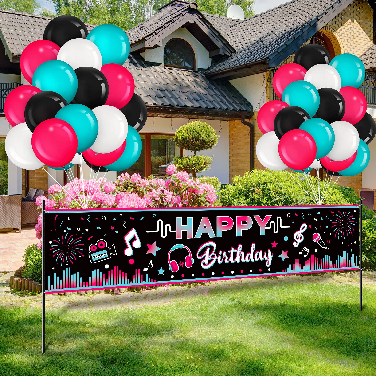 Happy Birthday Banner Decorations 71 x 16 Inch Large Fabric Happy ...