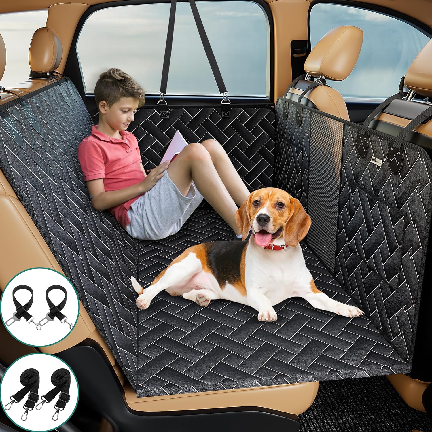 TJSOULER Hard Bottom Dog Car Seat Cover for Back Seat,Dog Car Travel ...