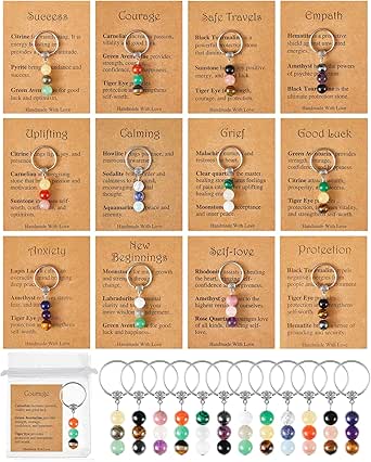 Sureio 12 Set Healing Crystal Keychain Gift Bulk Healing Gemstone ...