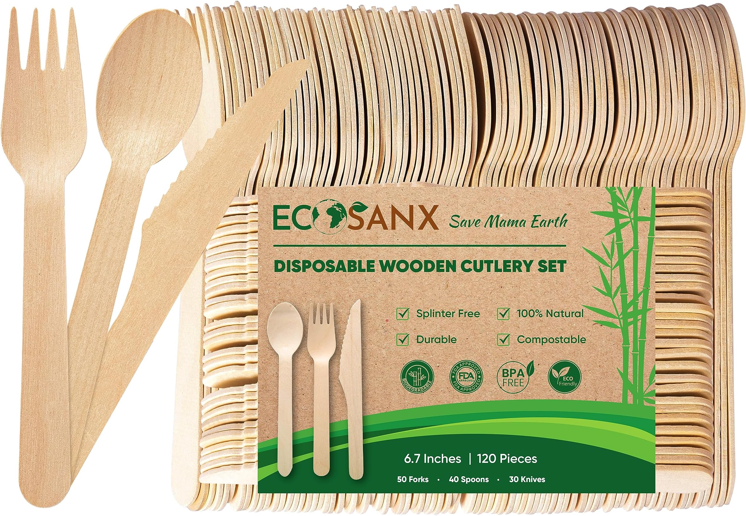 Amazon.com: Boobam Econatural Products Bamboo Utensils - Natural ...
