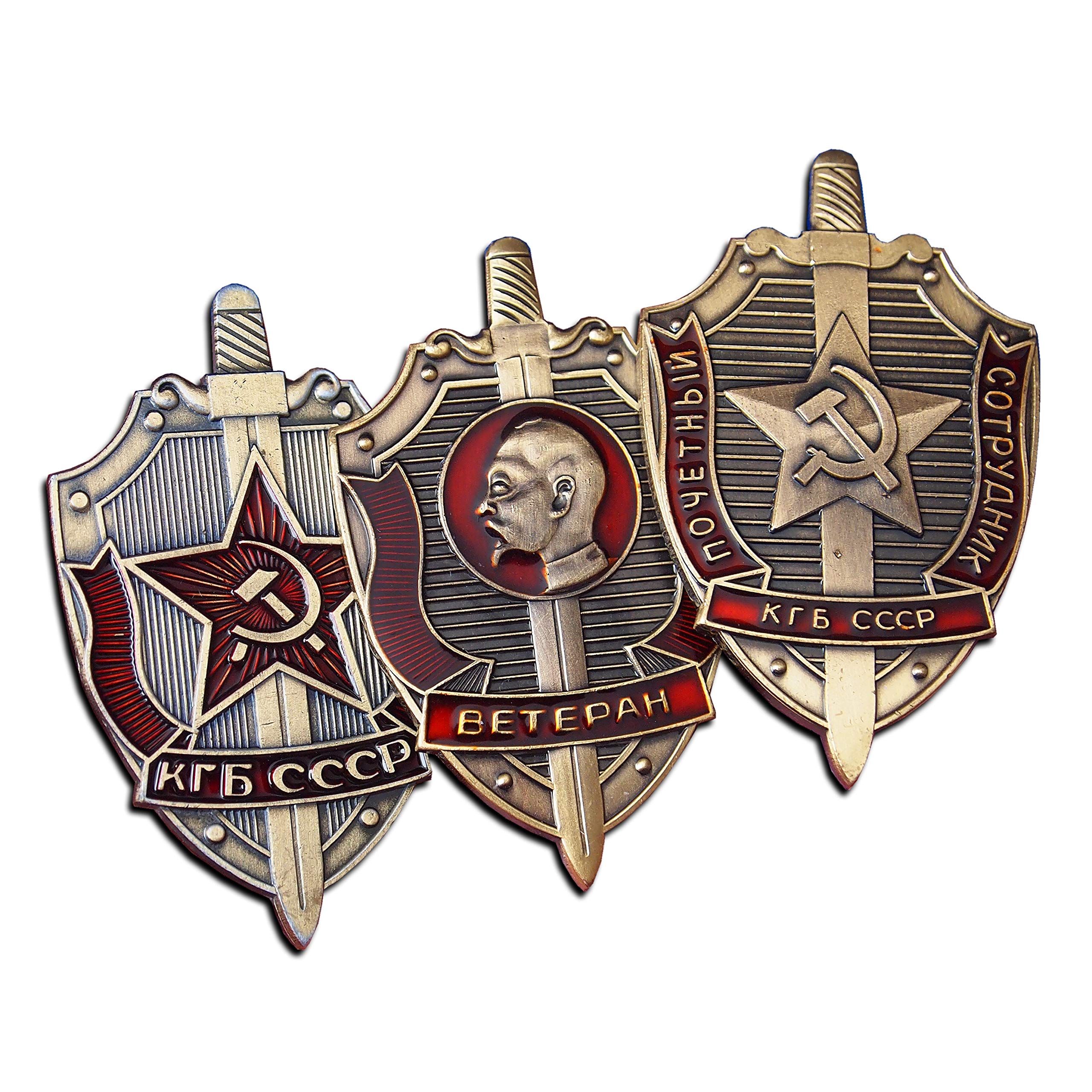 Trikoty KGB Russian Set 3x Badge Soviet Communist Sickle & Hammer ...