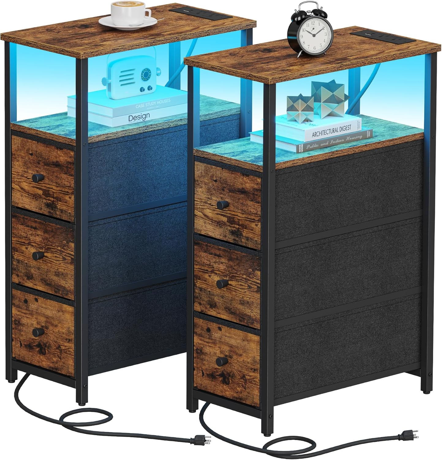 Amazon.com: TUTOTAK Narrow LED Night Stand with Charging Station, Slim ...