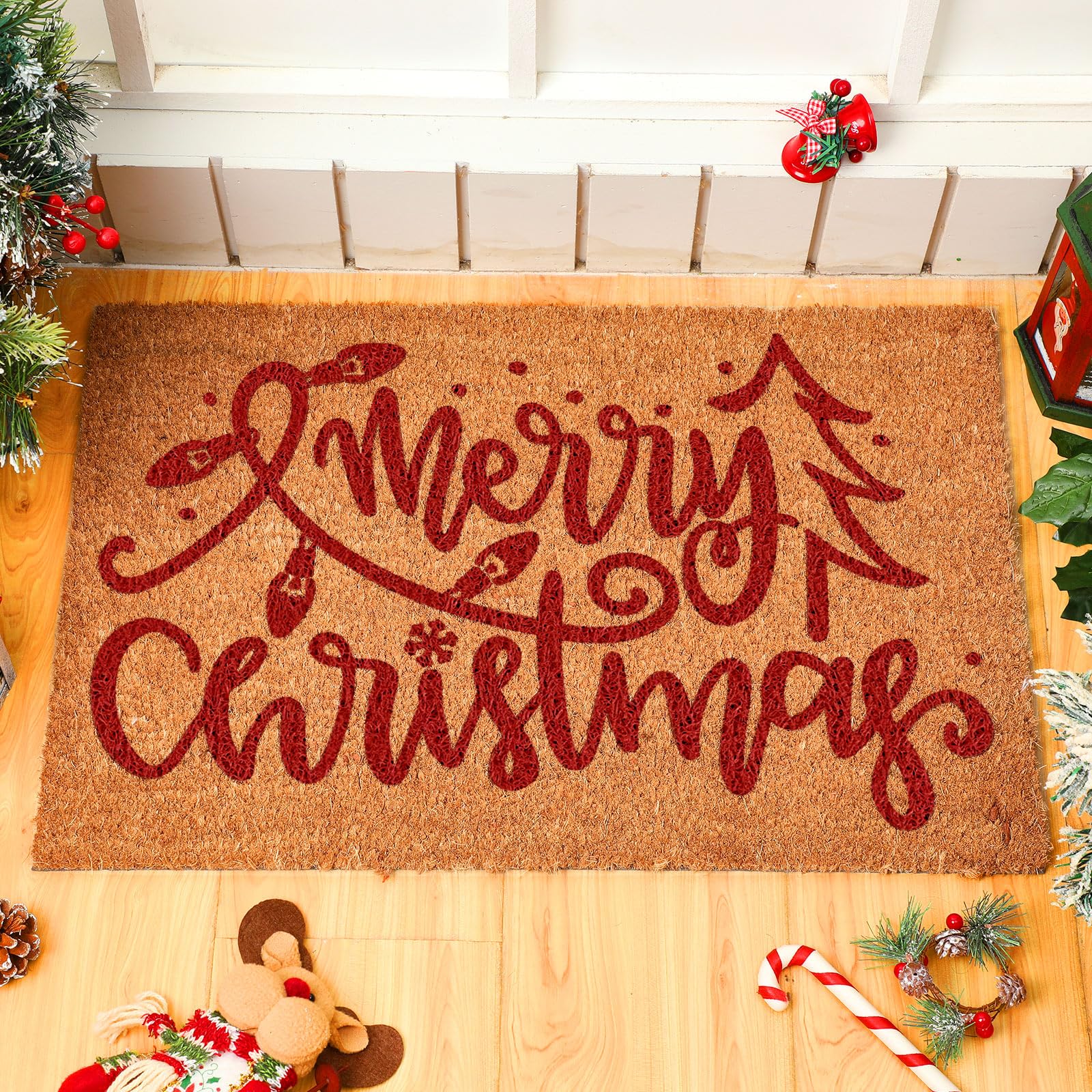 Amazon.com: Duraaamo Merry Christmas Coir Doormat Christmas Welcome ...