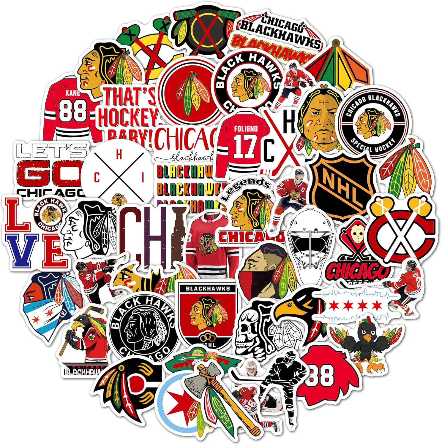 Amazon.com: 50pcs Ice Hockey Blackhawks Stickers Packs Laptop ...